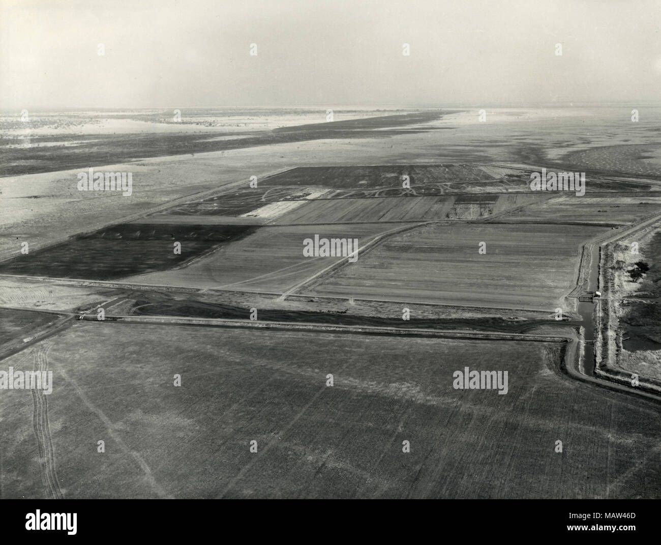 Aerial view of Polder showing Kafue River on the right, Rhodesian ...