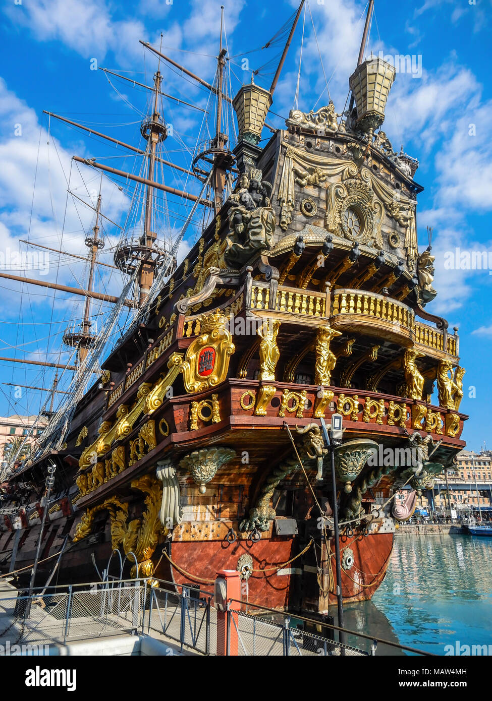 GENOA (GENOVA), ITALY, MARCH 25, 2018 - The Galeone Neptune pirate ship ...