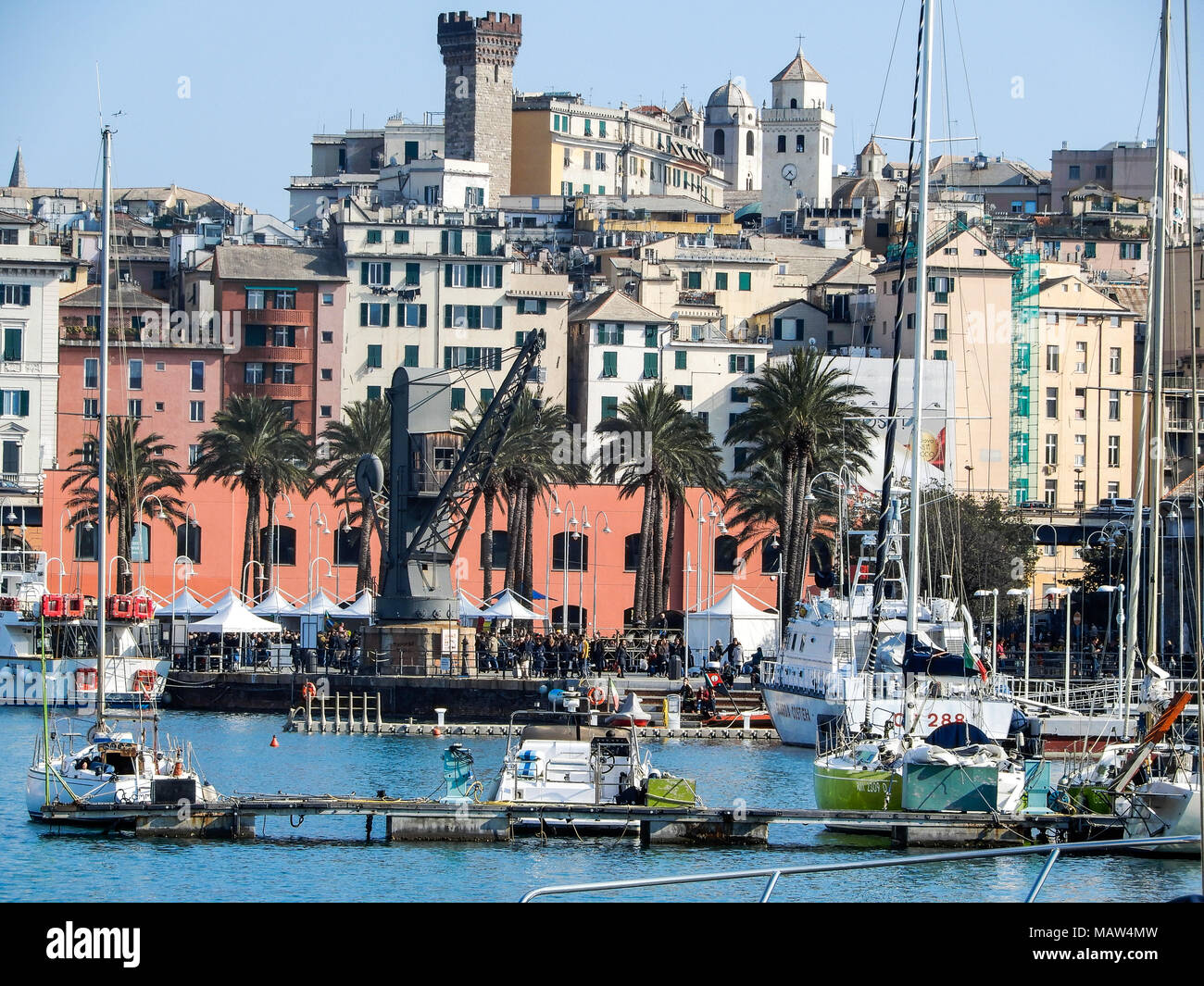 GENOA (GENOVA), ITALY, MARCH 25, 2018 - View of Porto Antico (Old ...