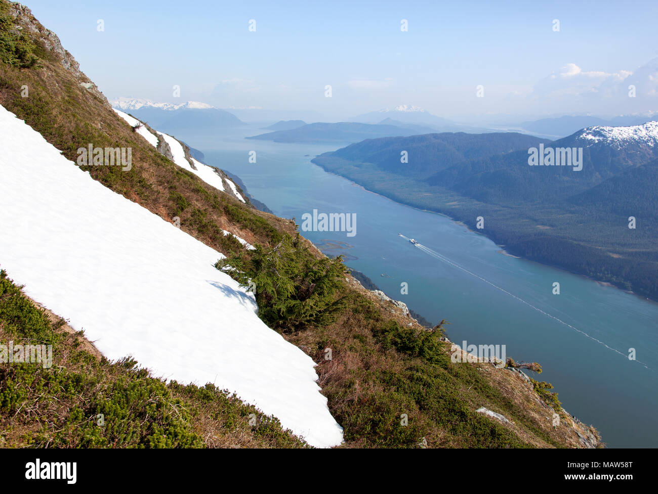 The view from Mount Roberts of Inside Passage in Juneau town, the ...