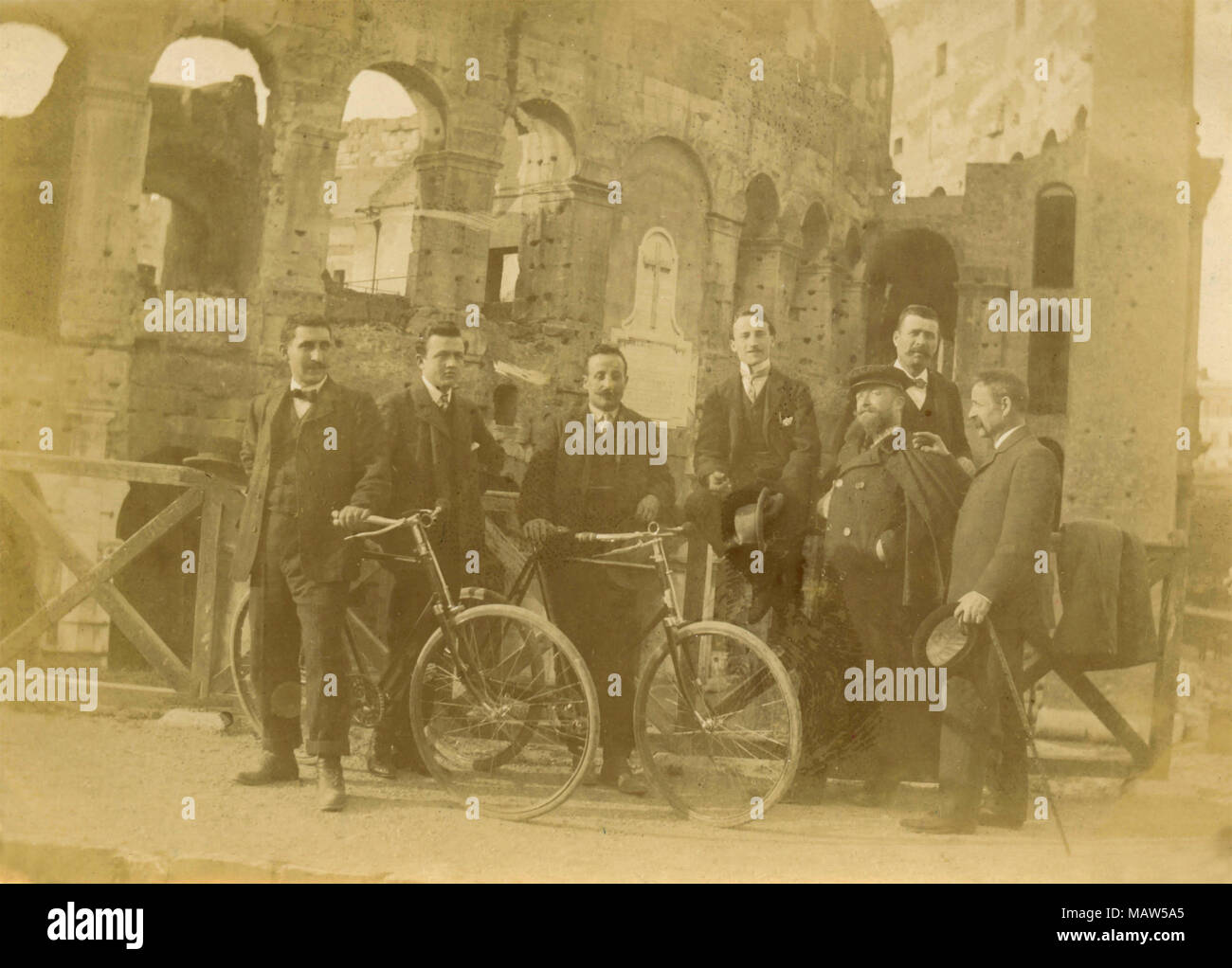 Group of men with bicycles at the Colosseum, Rome, Italy 1880 Stock ...