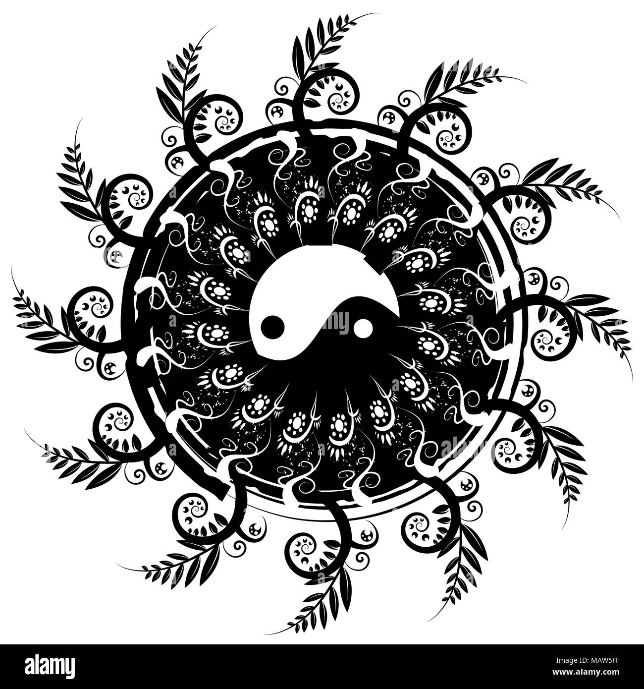 Vector chi emblem design, black and white, horizontal Stock Vector ...