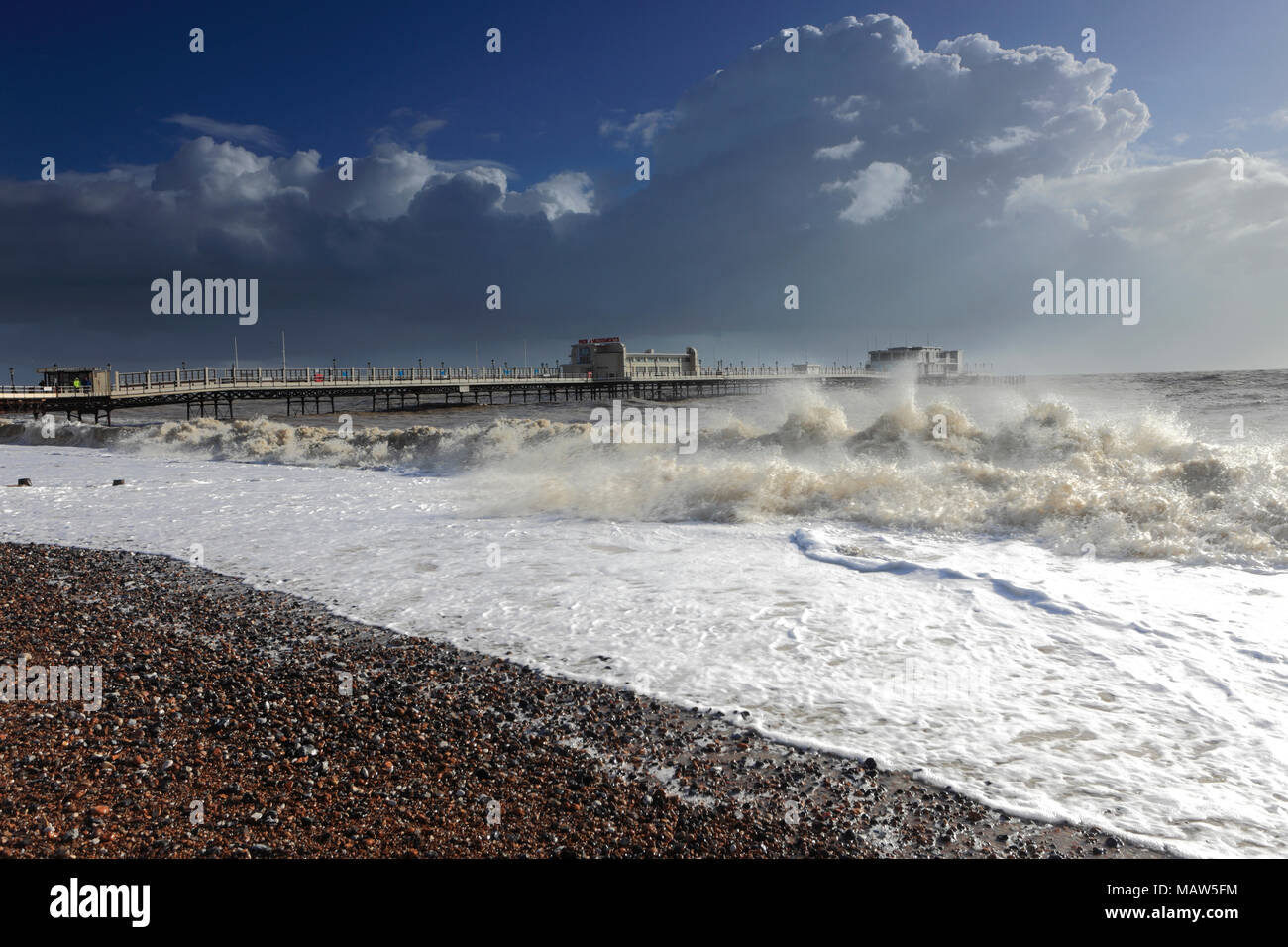 Storm over the Victorian Pier at Worthing town, West Sussex County ...