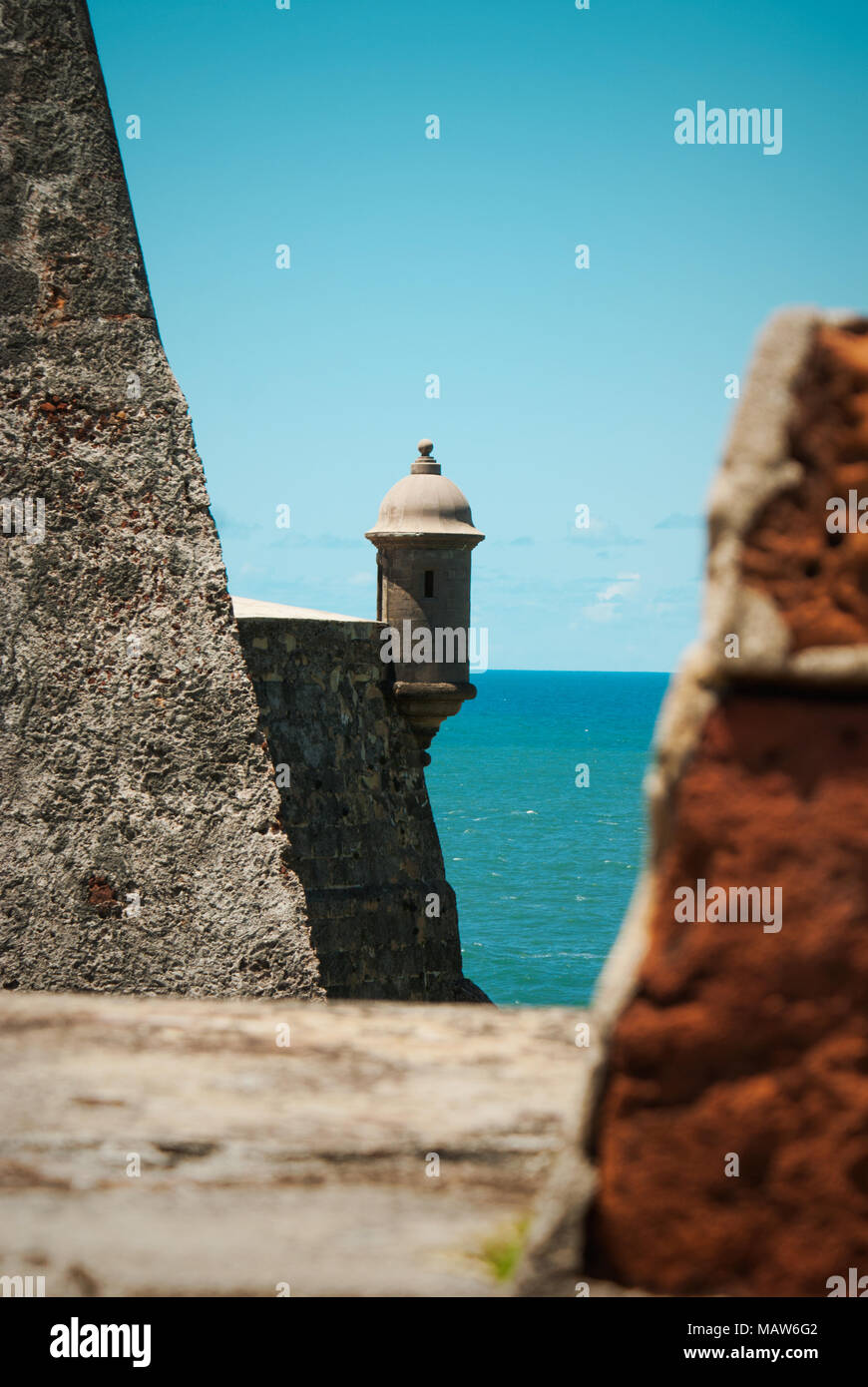 View of a sentry box (garita) through the stone walls of Castillo San ...