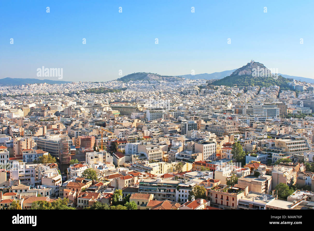 Mt Lycabettus from Acropolis in the morning, Athens, Greece Stock Photo ...