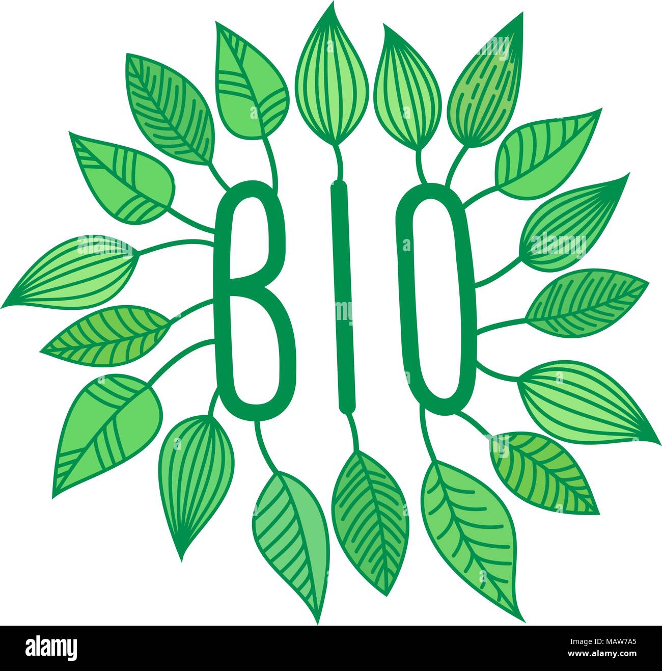 Green bio sign in with growing leaves, vector label and tag, ecological ...