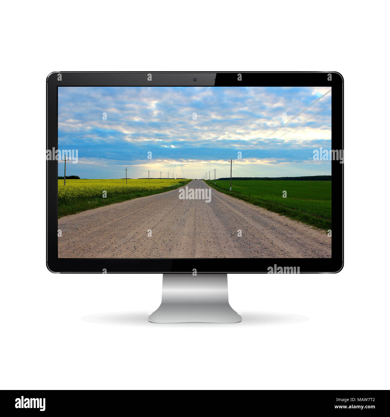 Computer display isolated on white with road on screen Stock Photo - Alamy