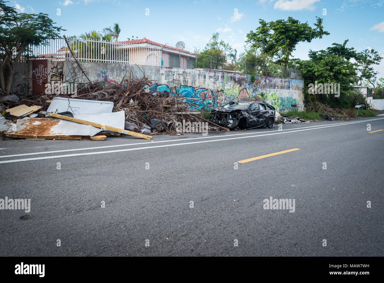 Caimito, Puerto Rico. 30th November, 2017. Refuse and garbage lays in ...