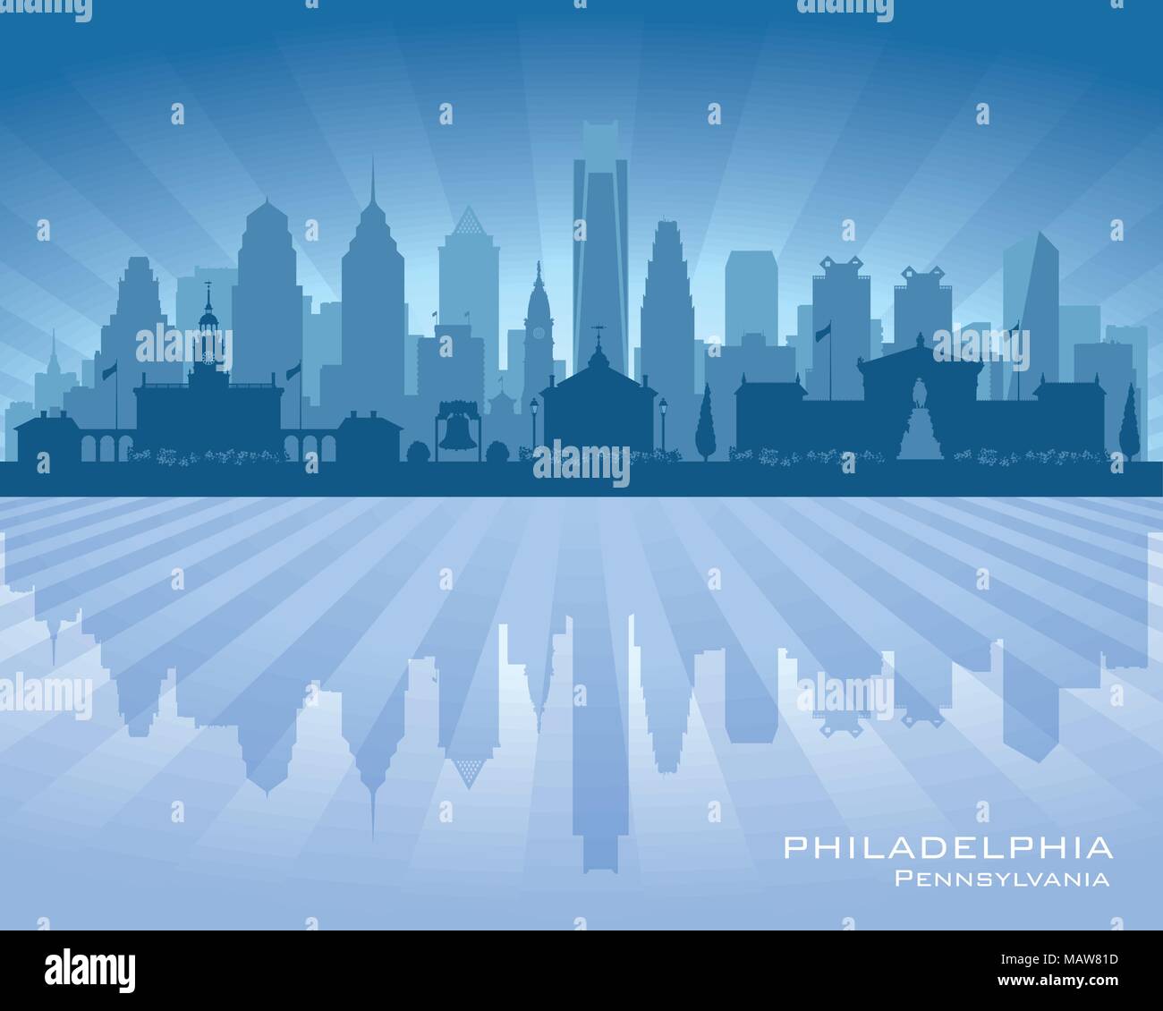 Philadelphia Pennsylvania city skyline vector silhouette illustration ...