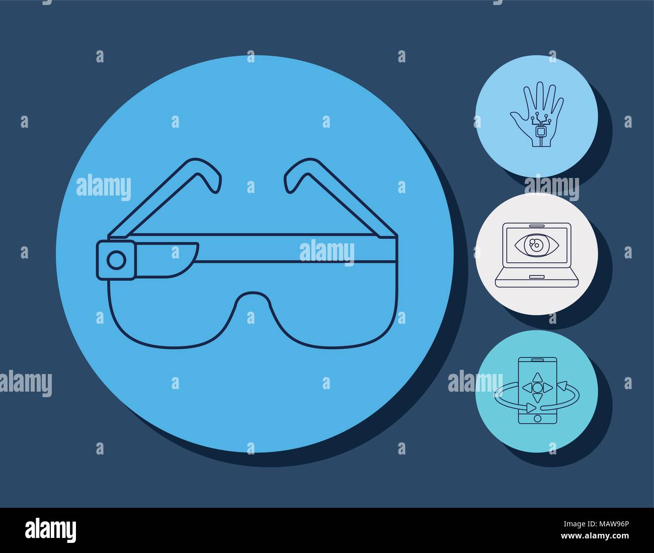 ar glasses and virtual reality related icons over colorful circles and ...