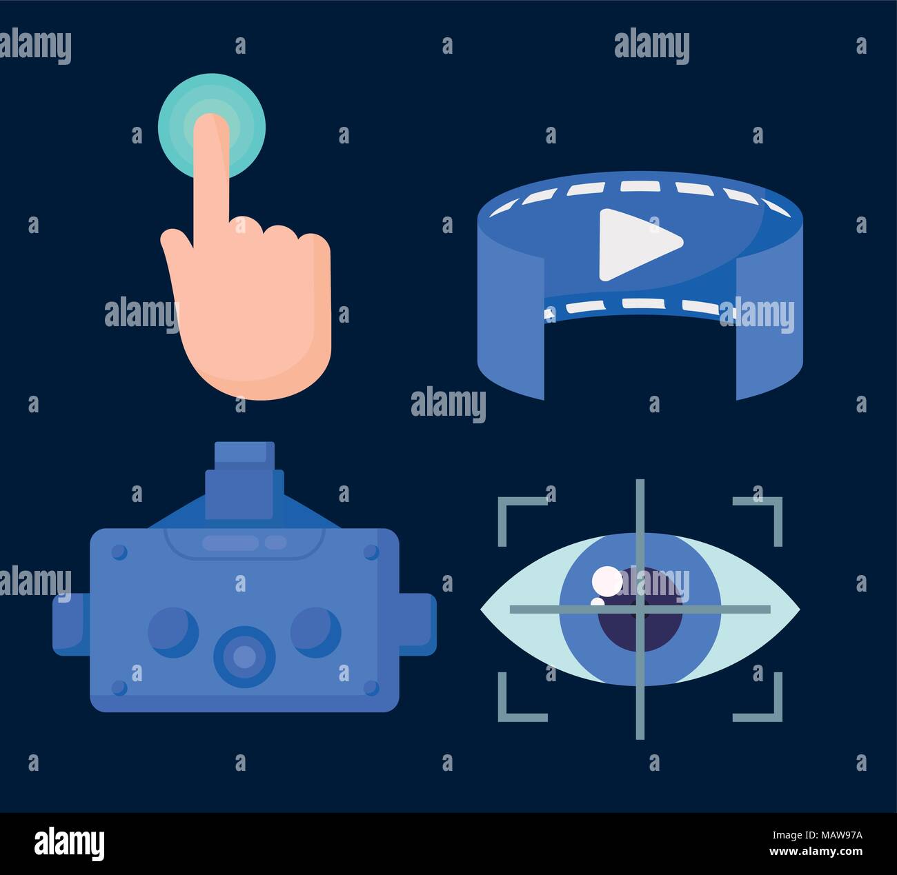 Icon set of virtual reality concept over colorful and blue background ...