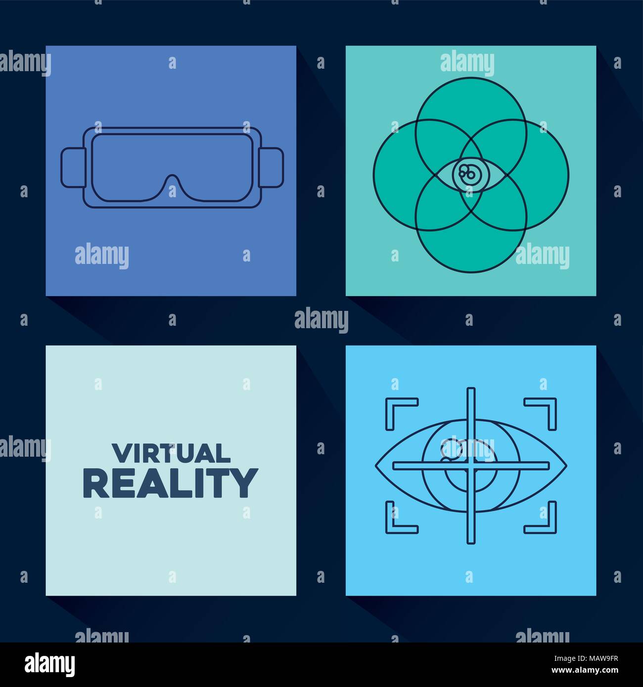 Icon set of virtual reality concept over colorful squares and blue ...