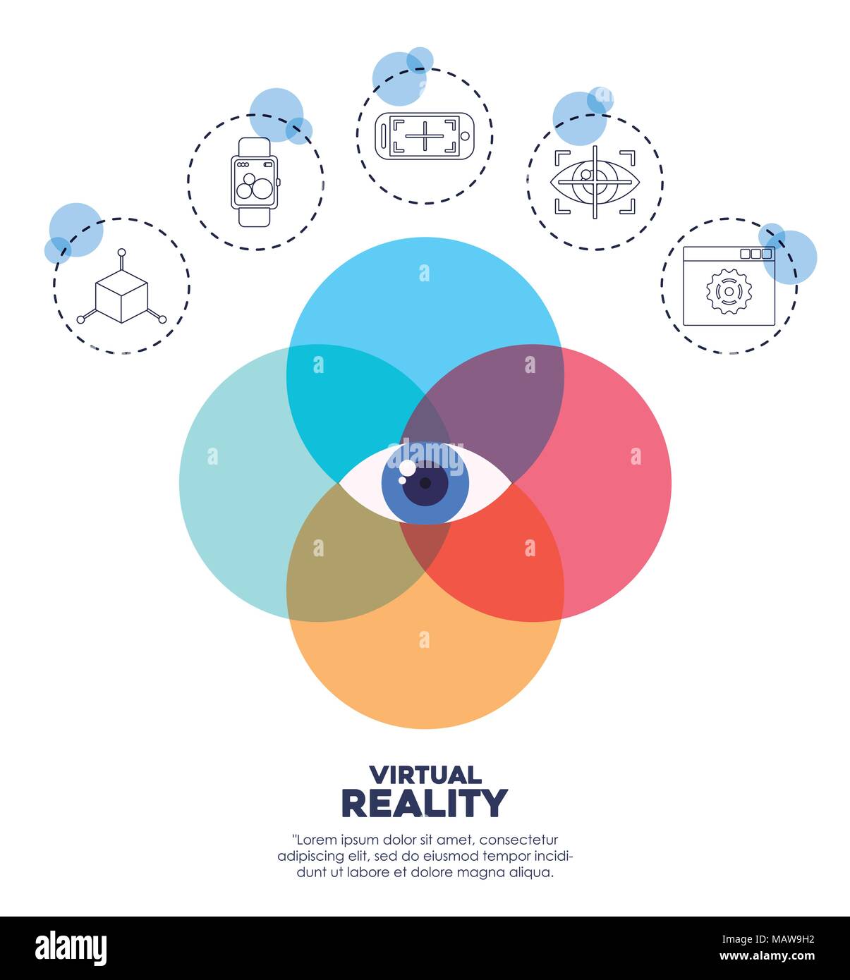 vision symbol and virtual reality related icons over white background ...