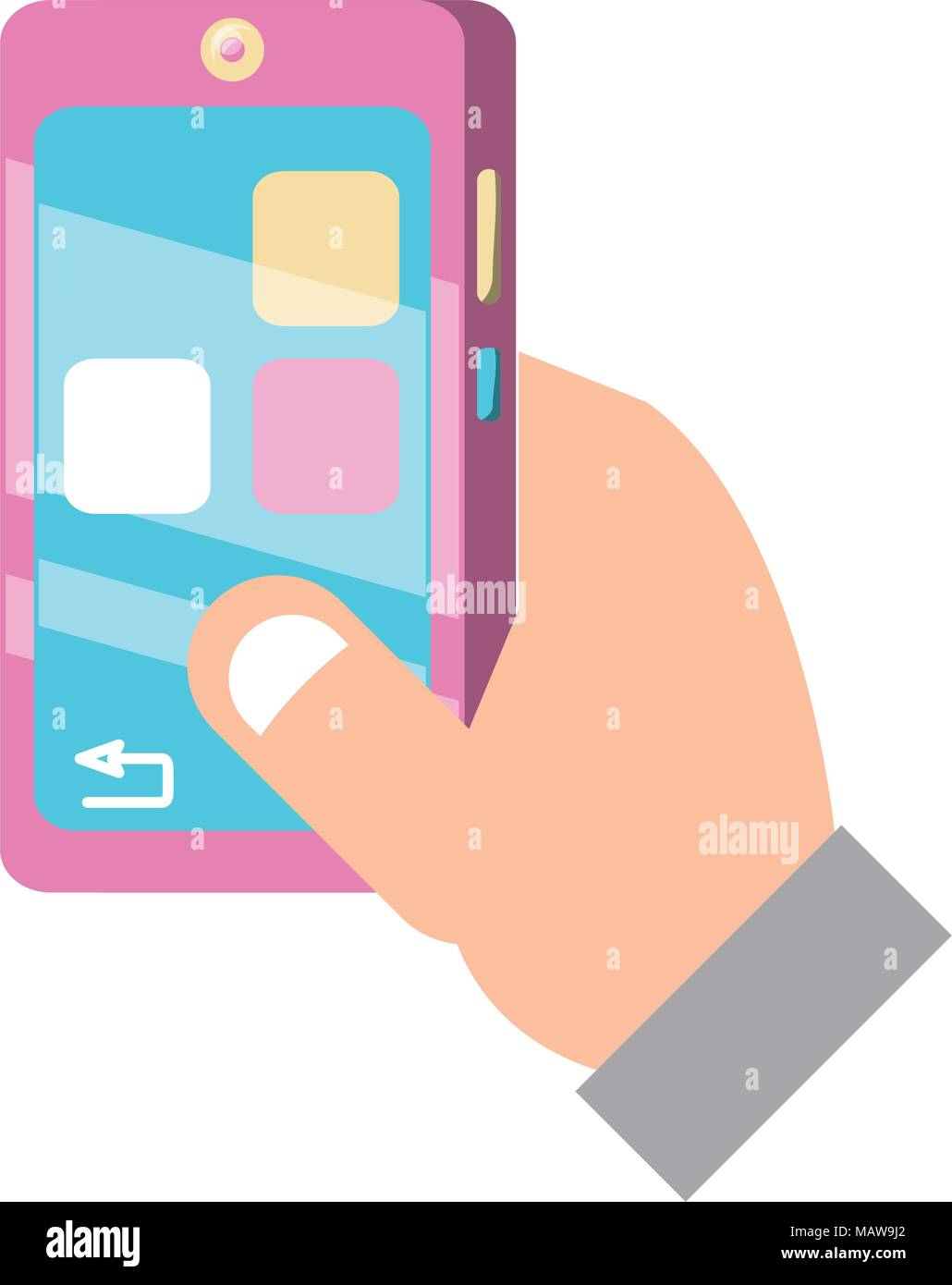 hand with smartphone device icon over white background, vector ...