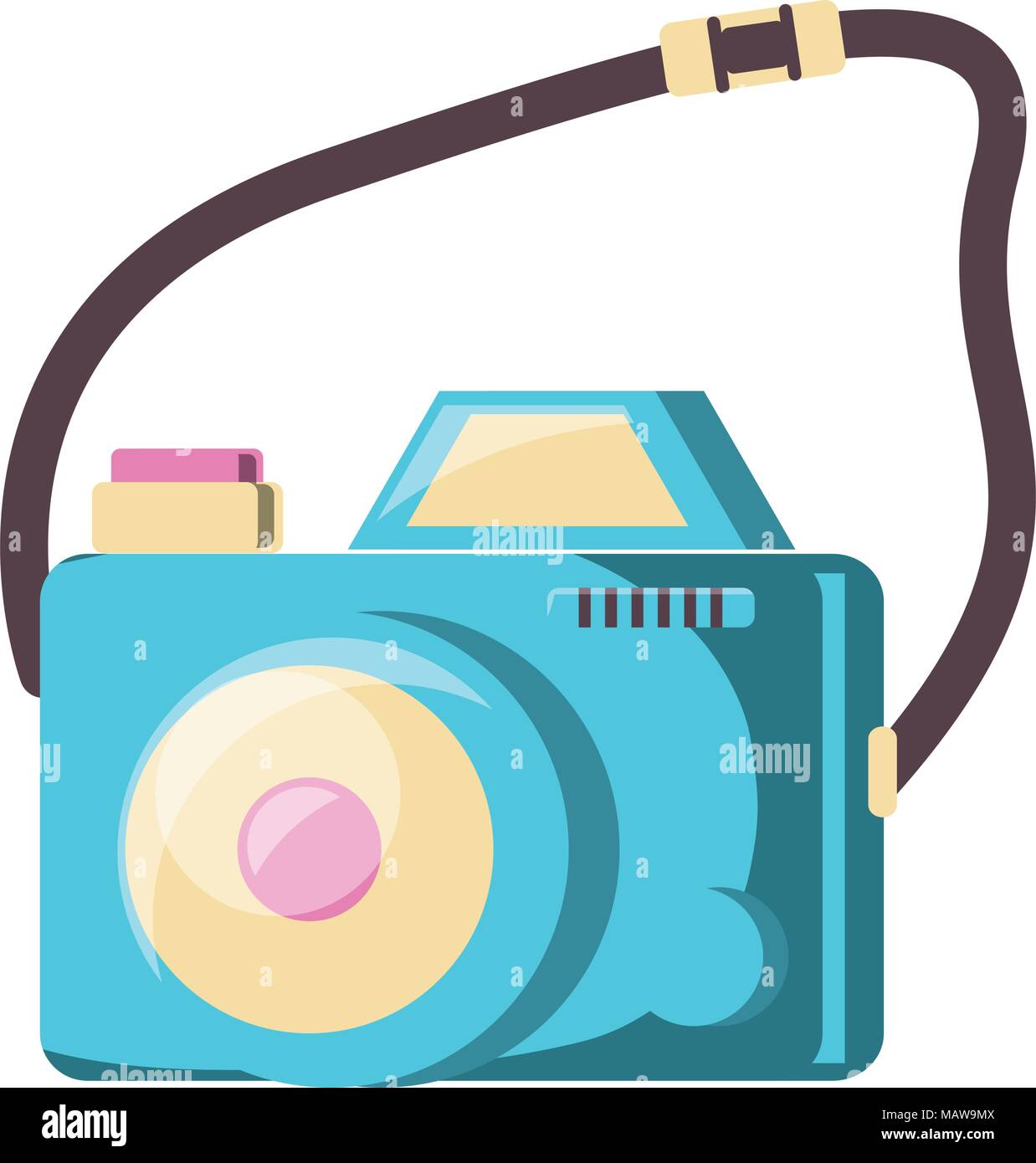 photographic camera with strap over white background, colorful design ...