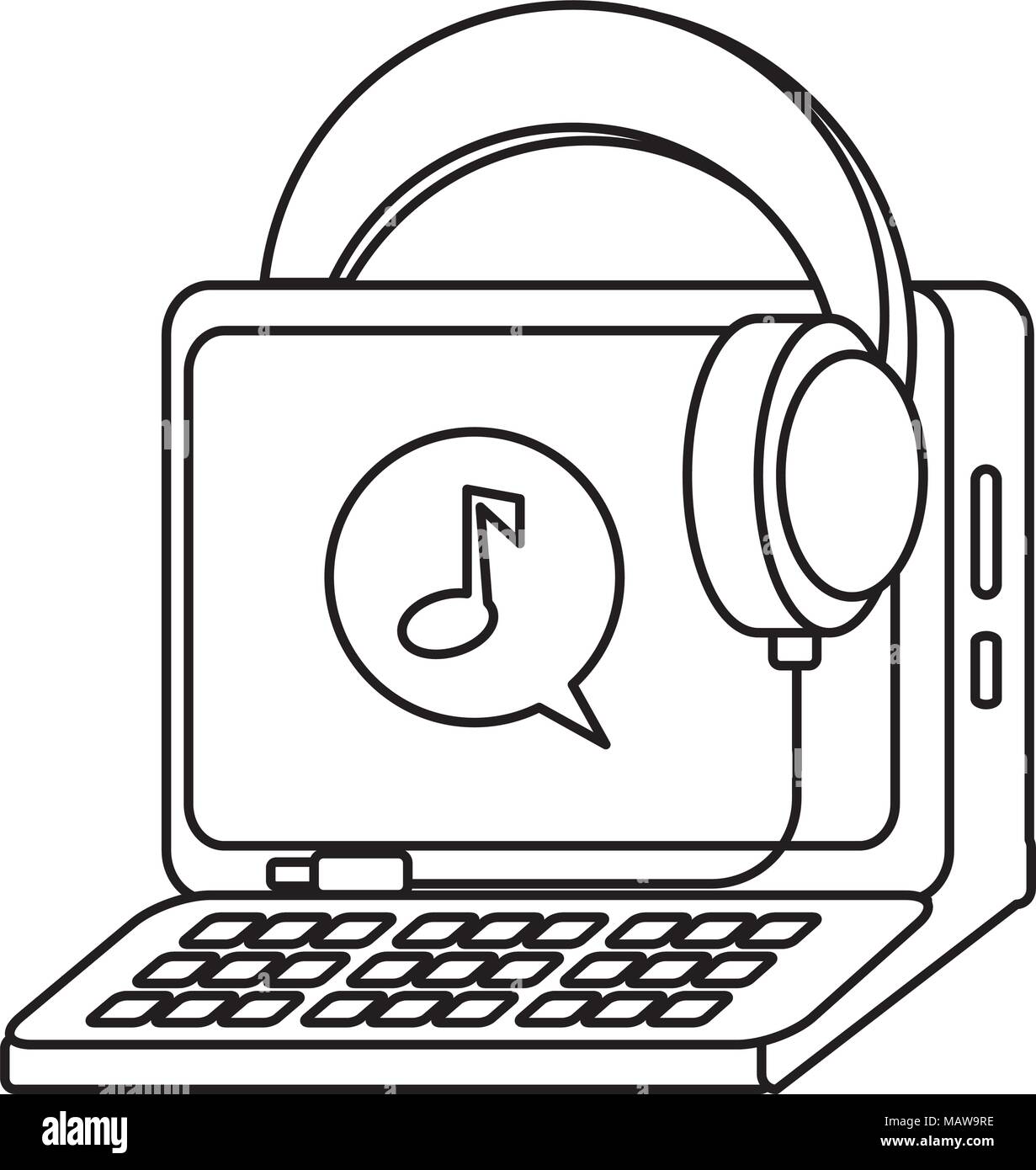 Laptop computer with headphones icon over background, vector ...