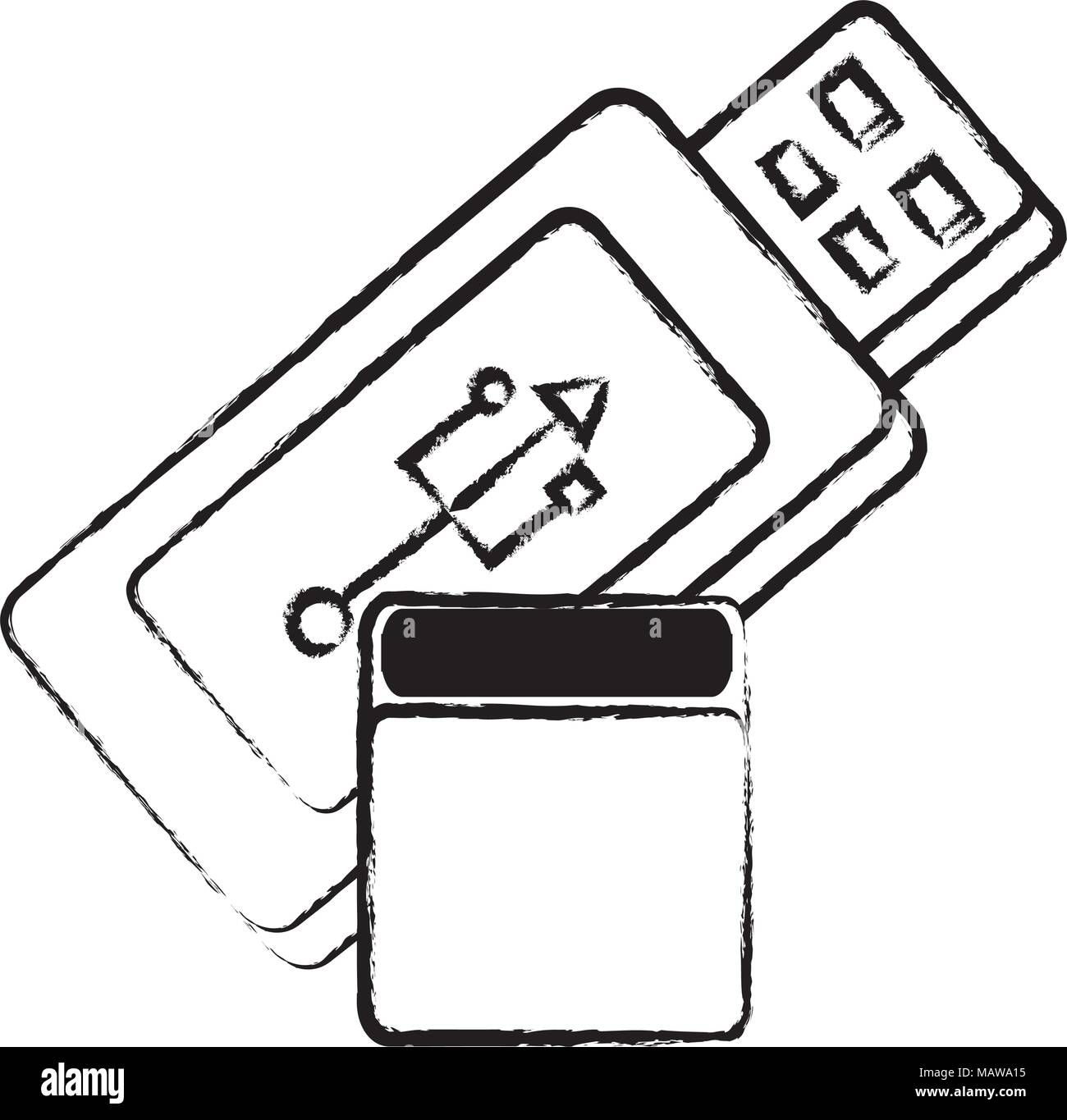 sketch of usb drive icon over white background, vector illustration ...
