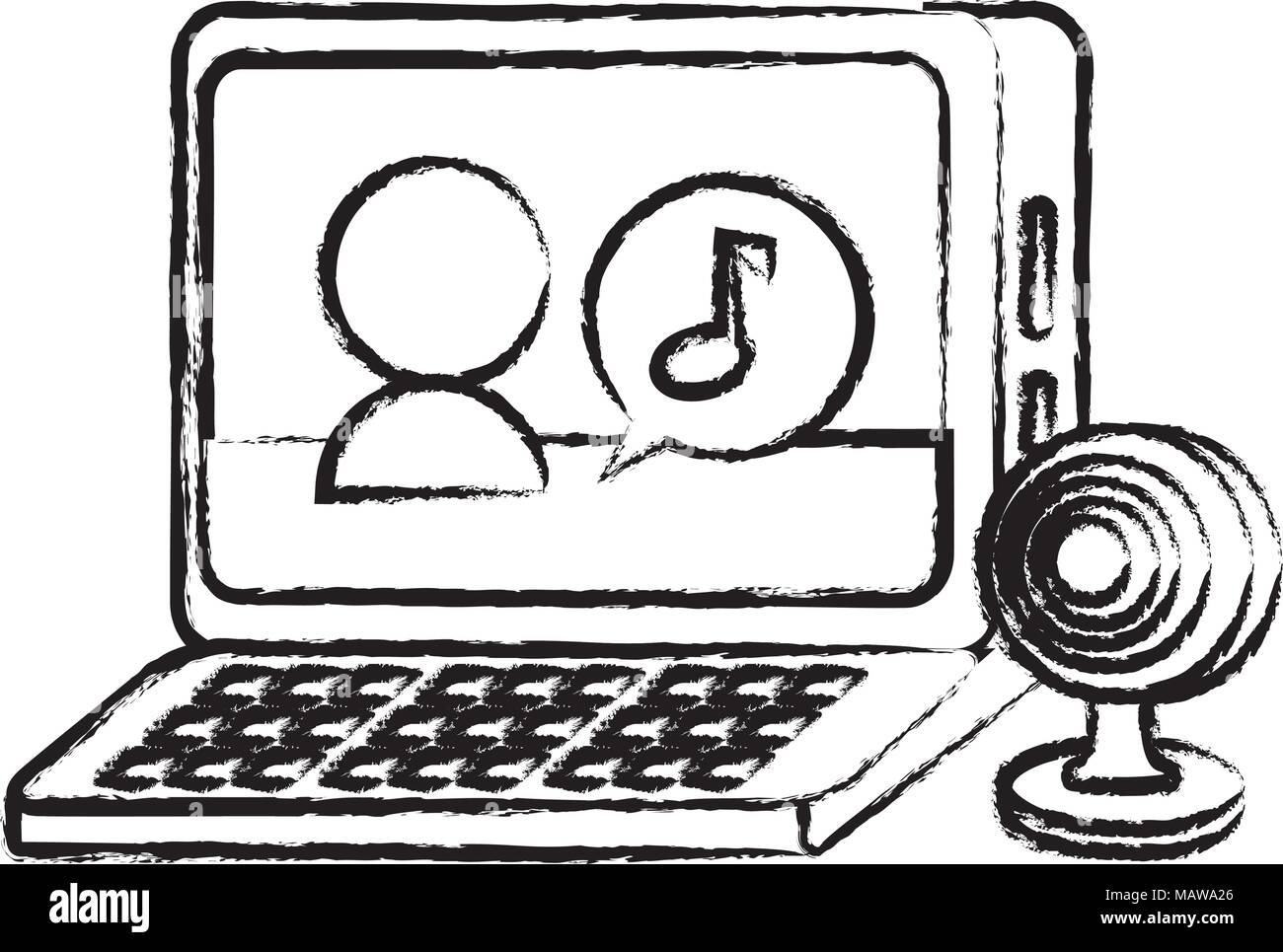 sketch of Laptop computer with web cam over background, vector ...