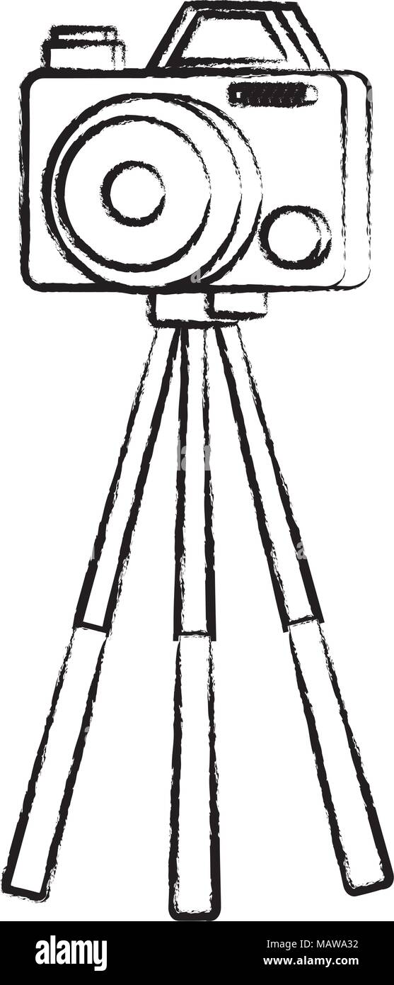 sketch of tripod with photographic camera over white background, vector ...