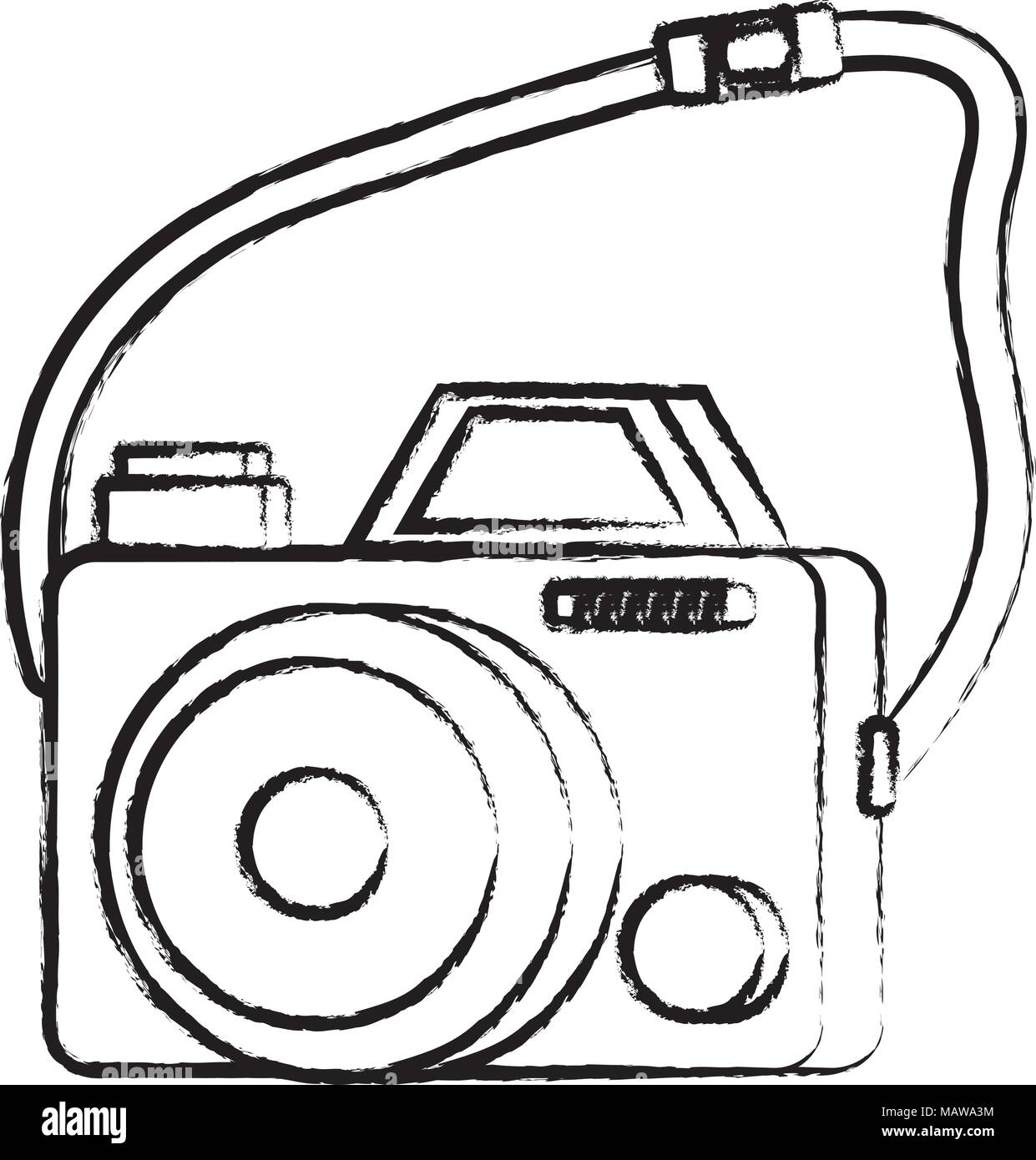 sketch of photographic camera with strap over white background, vector ...