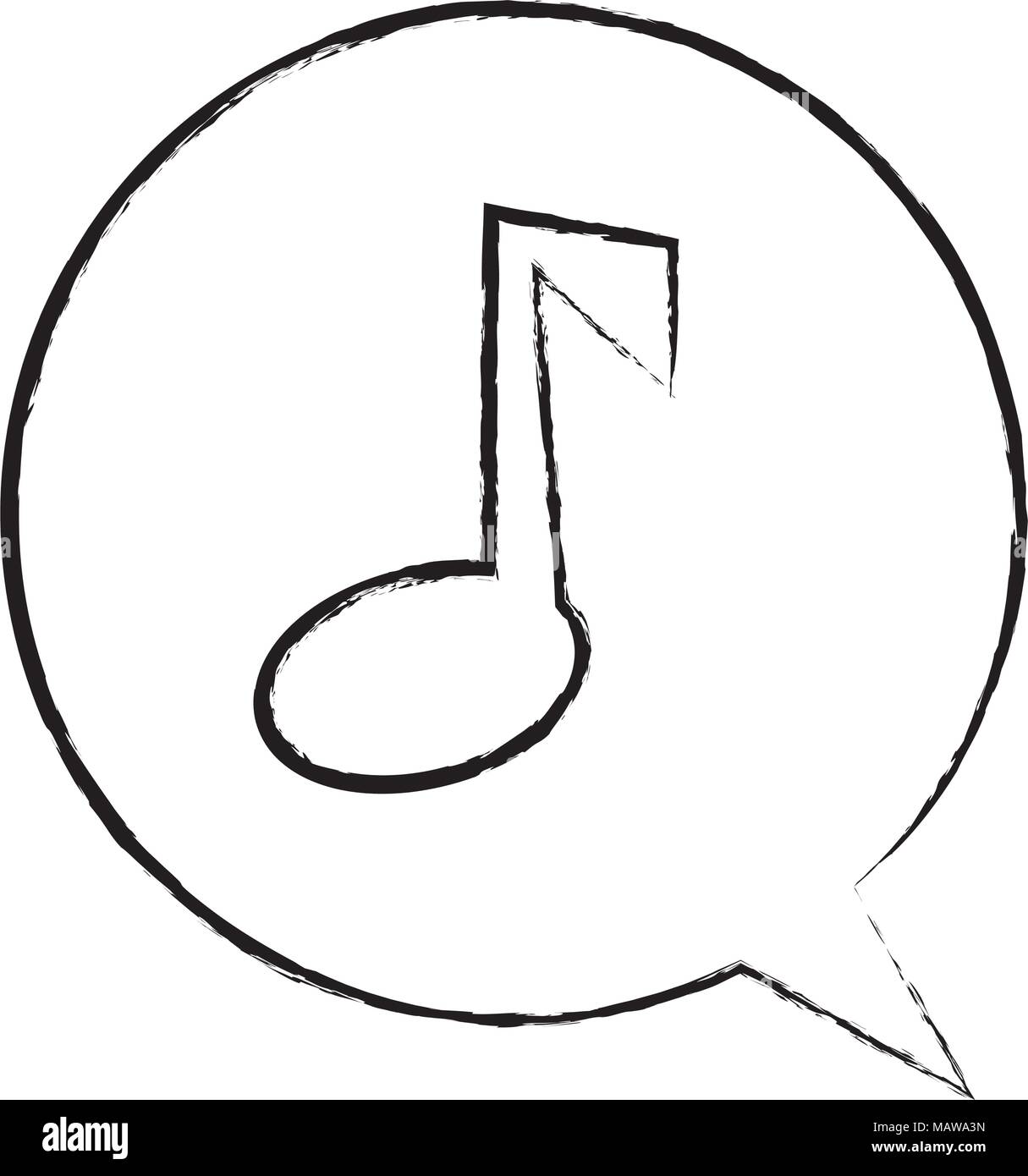 sketch of speech bubble with musical note icon over white background ...