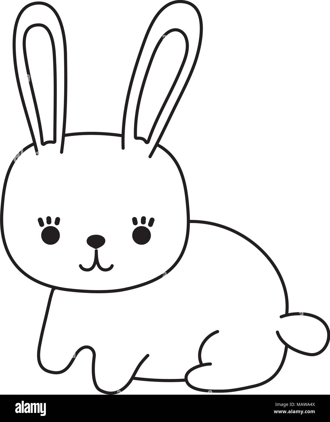 line rabbit sitting cute wild animal vector illustration Stock Vector ...
