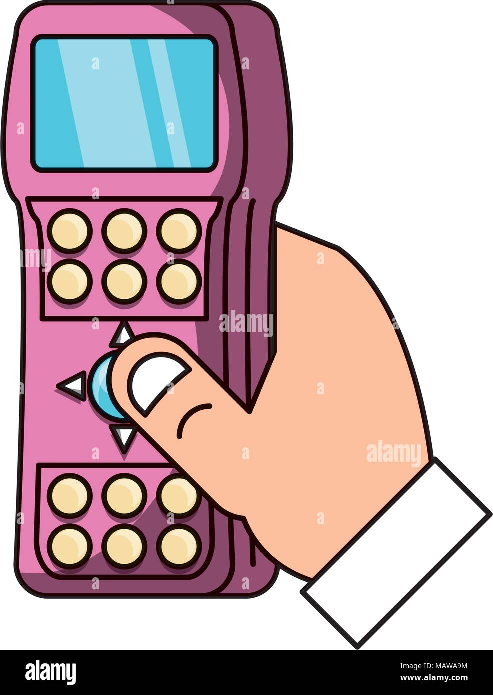 hand with tv remote control icon over white background, vector ...