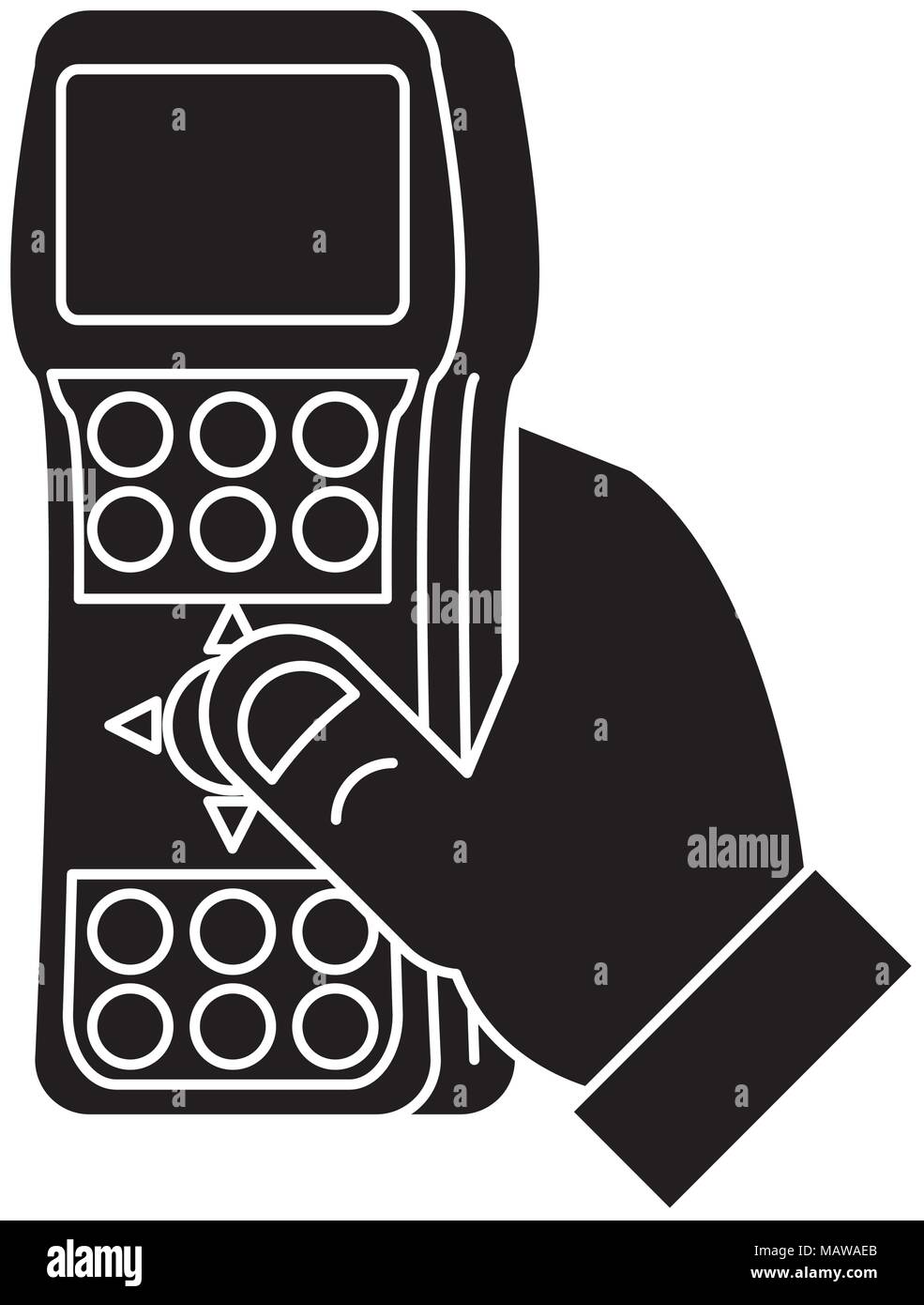 hand with tv remote control icon over white background, vector ...
