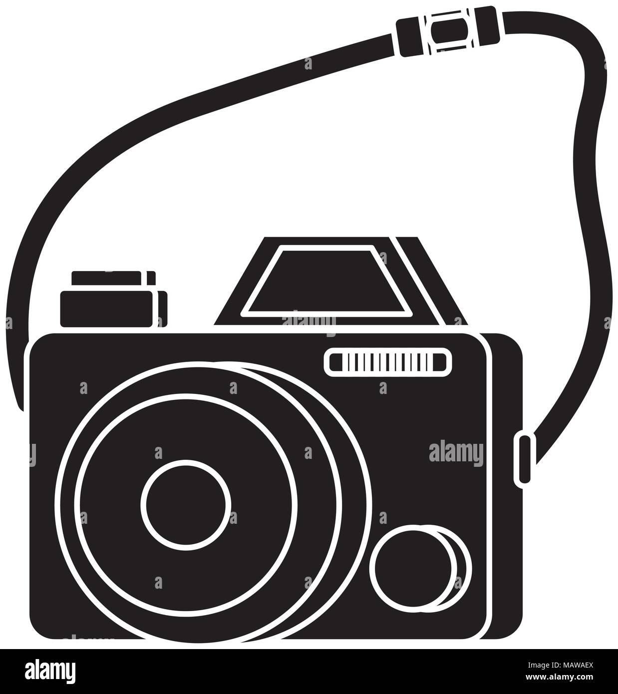 photographic camera with strap over white background, vector ...