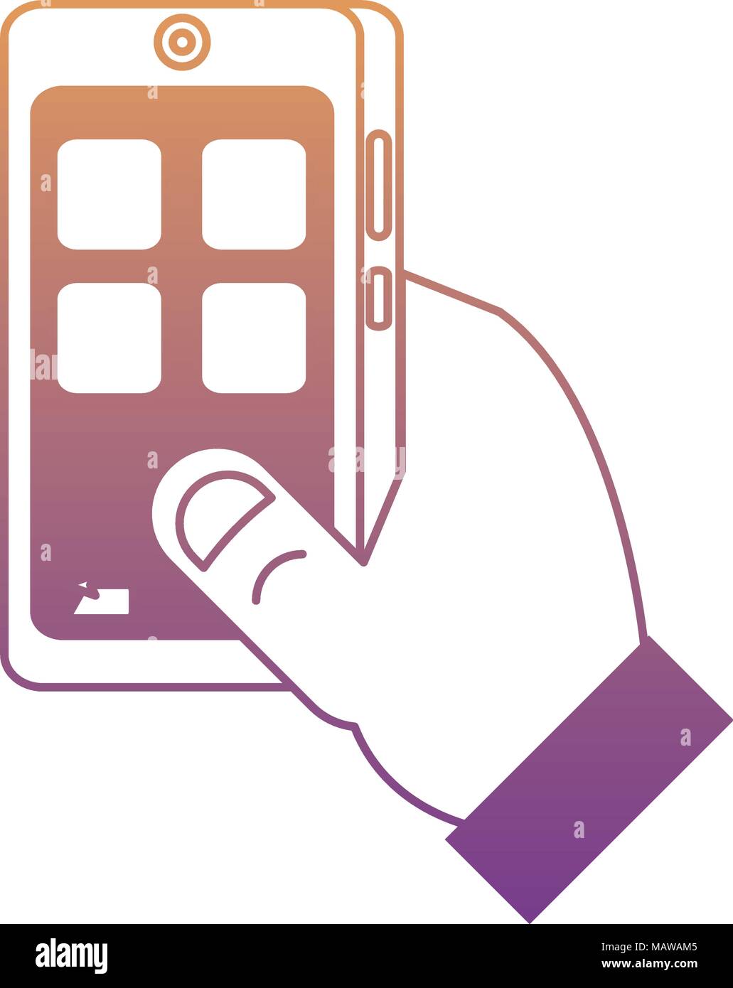 hand with smartphone device icon over white background, vector ...