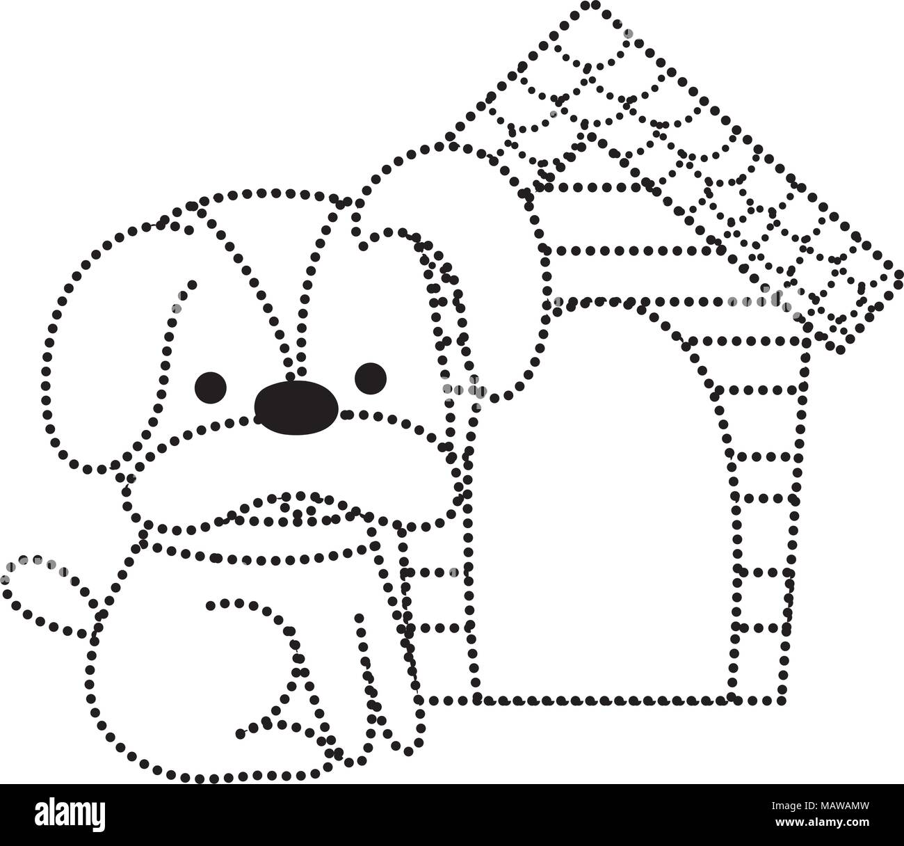 dotted shape dog pet animal with wood house vector illustration Stock ...