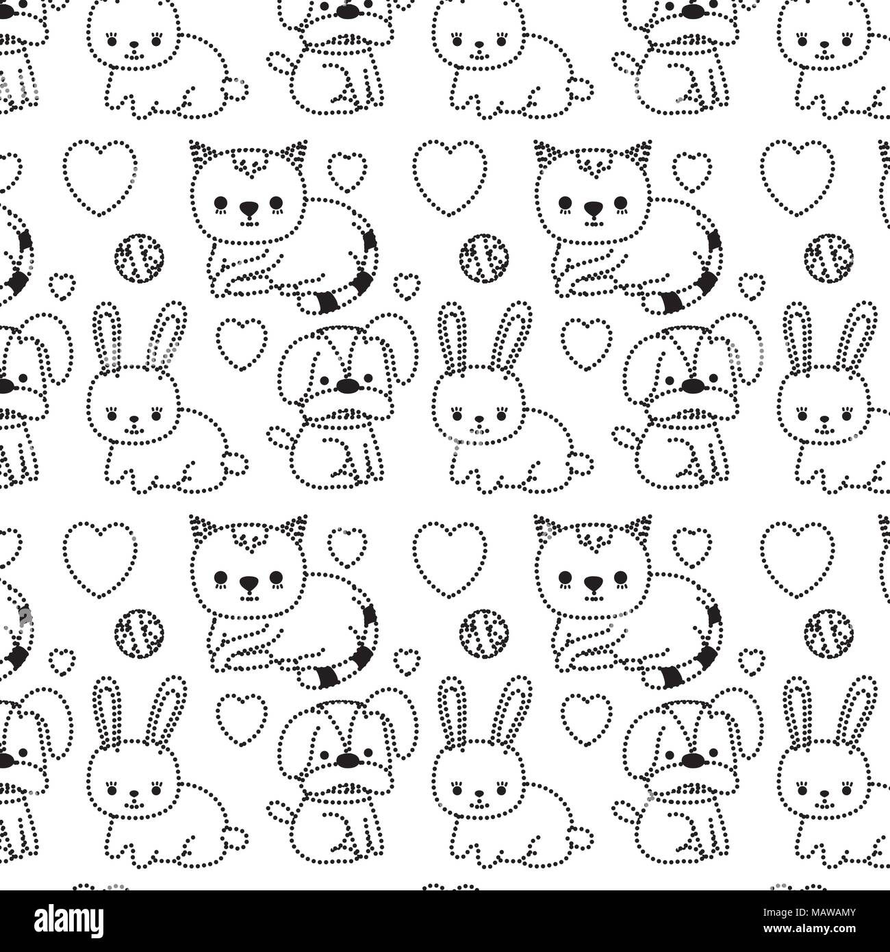 dotted shape dog and cat with rabbit animals background vector ...