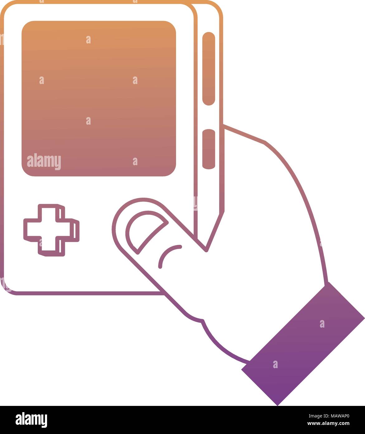 hand with portable videogame icon over white background, colorful ...