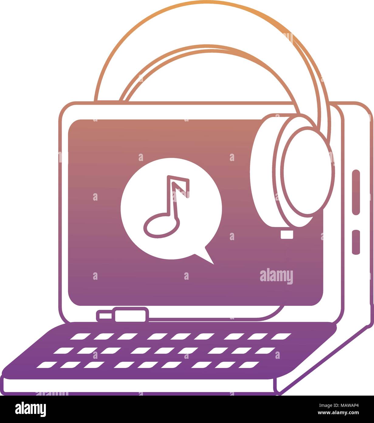 Laptop computer with headphones icon over background, colorful design ...