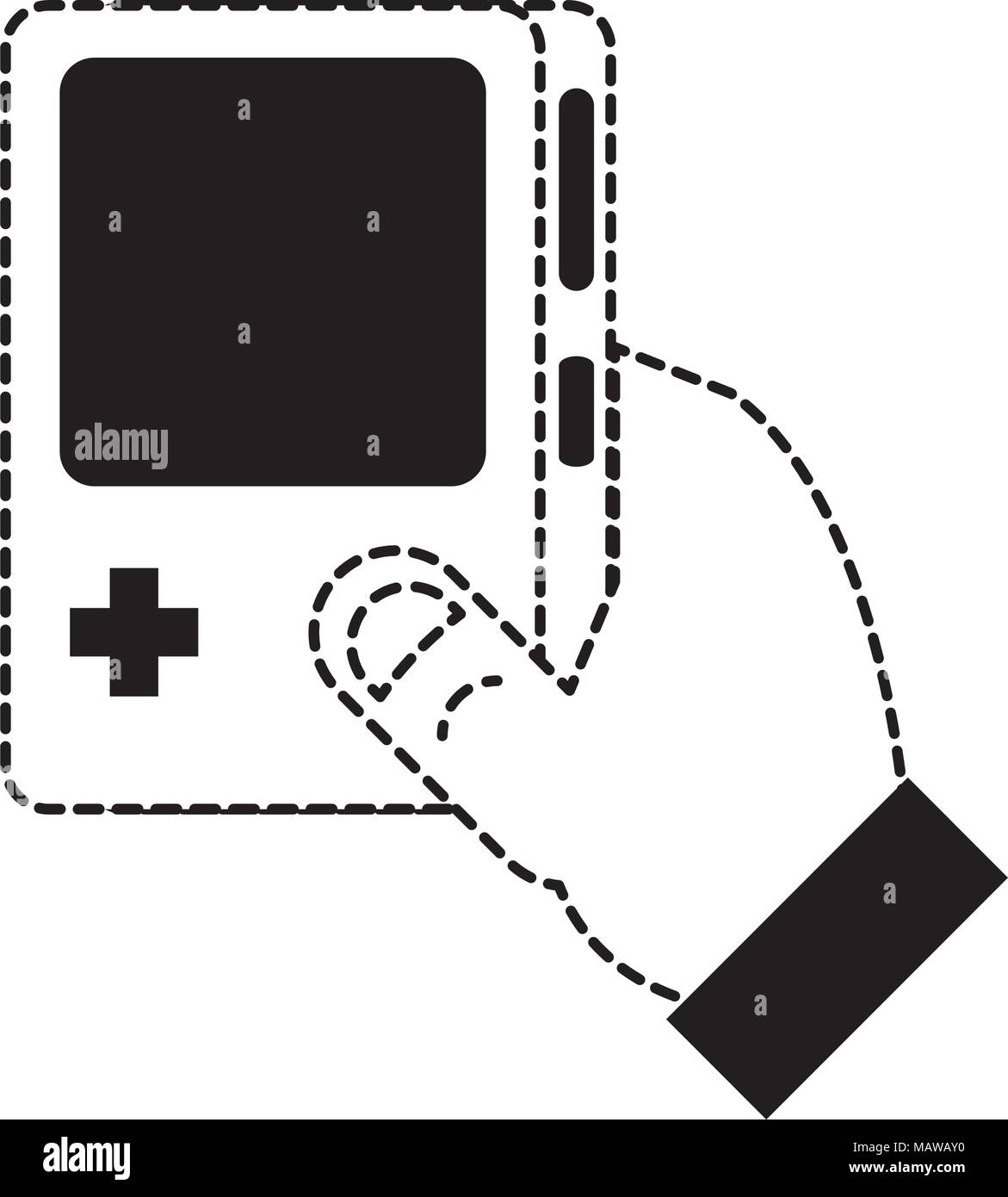 hand with portable videogame icon over white background, vector ...