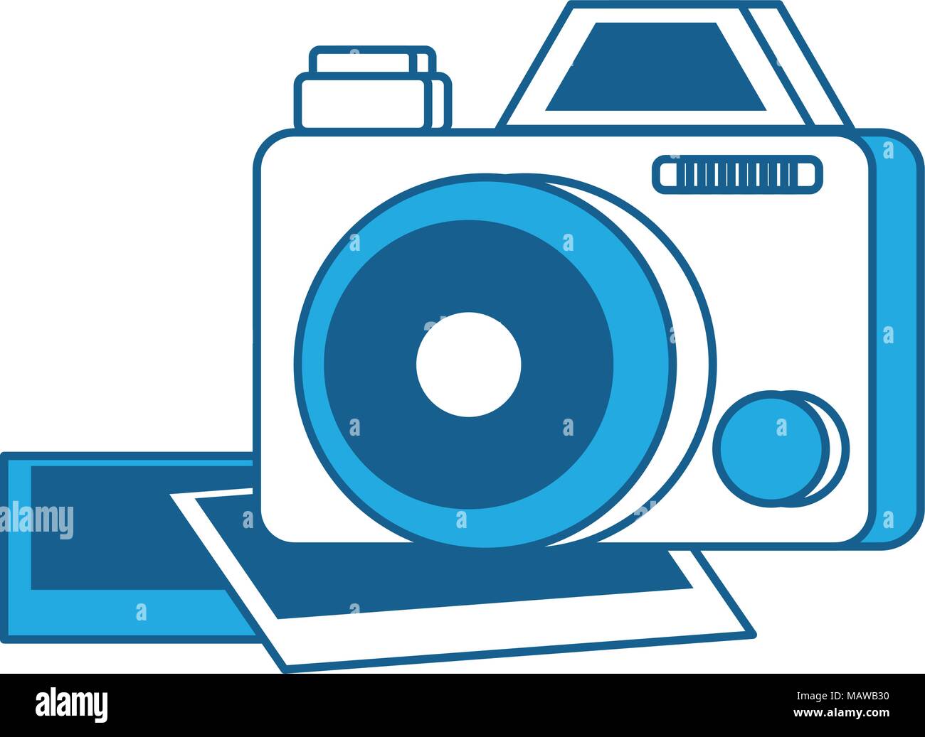 photographic camera over white background, blue shading design. vector ...