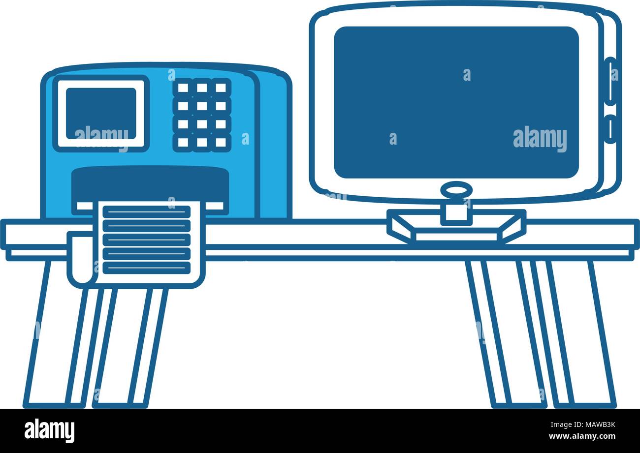 desk with printer and computer over white background, vector ...