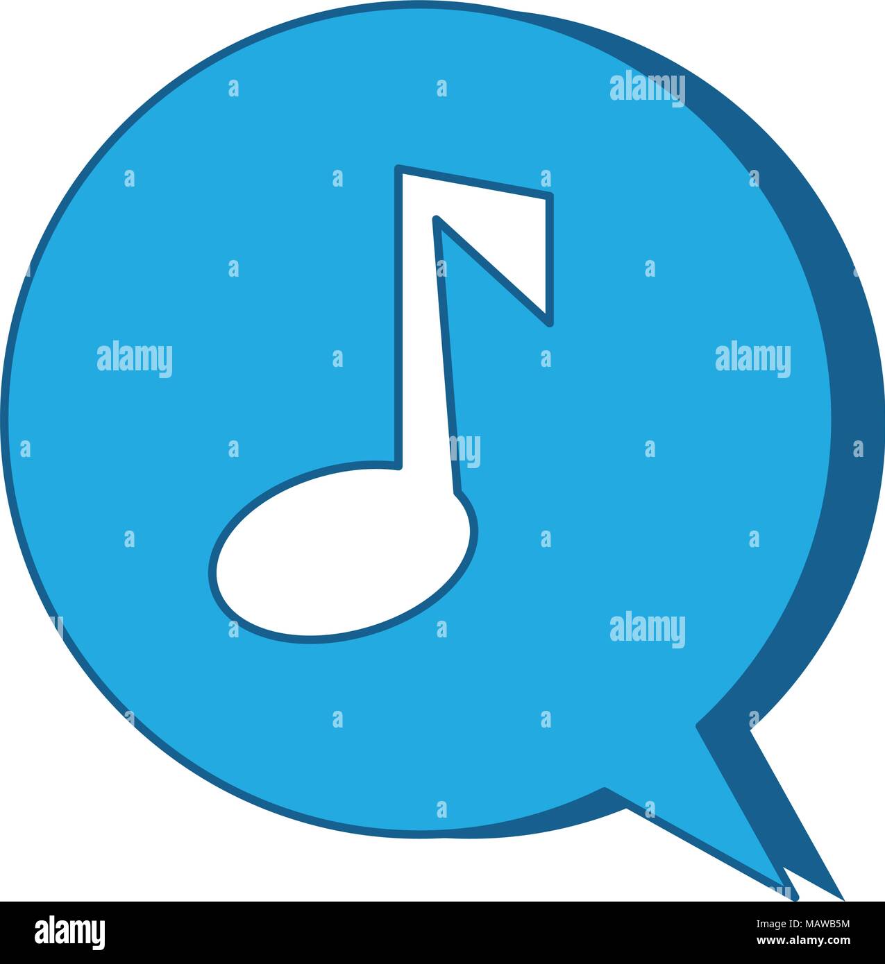 speech bubble with musical note icon over white background, blue ...
