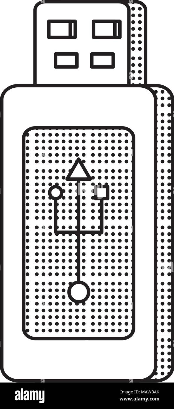 sketch of usb drive icon over white background, vector illustration ...
