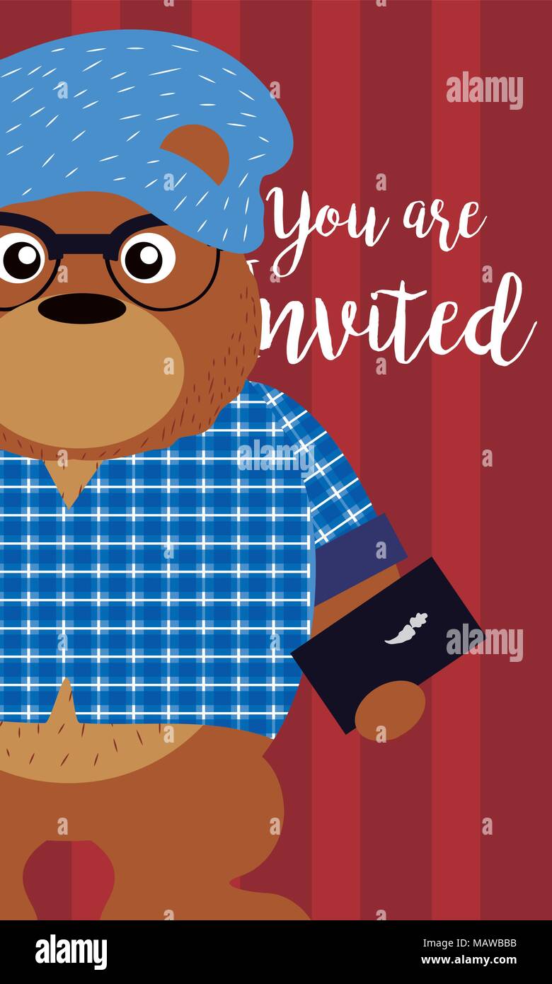 Bear cute animal cartoon invitation card Stock Vector Image & Art - Alamy