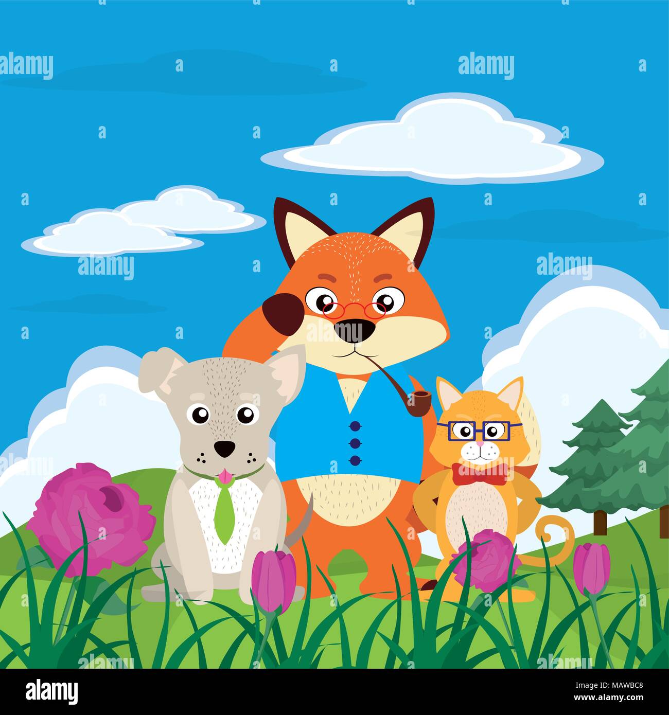 Cute animals on nature cartoons Stock Vector Image & Art - Alamy