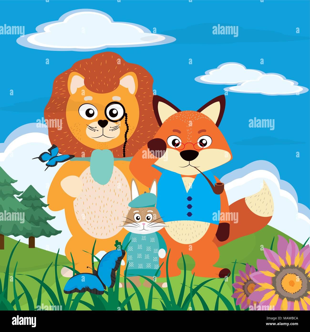 Cute animals on nature cartoons Stock Vector Image & Art - Alamy