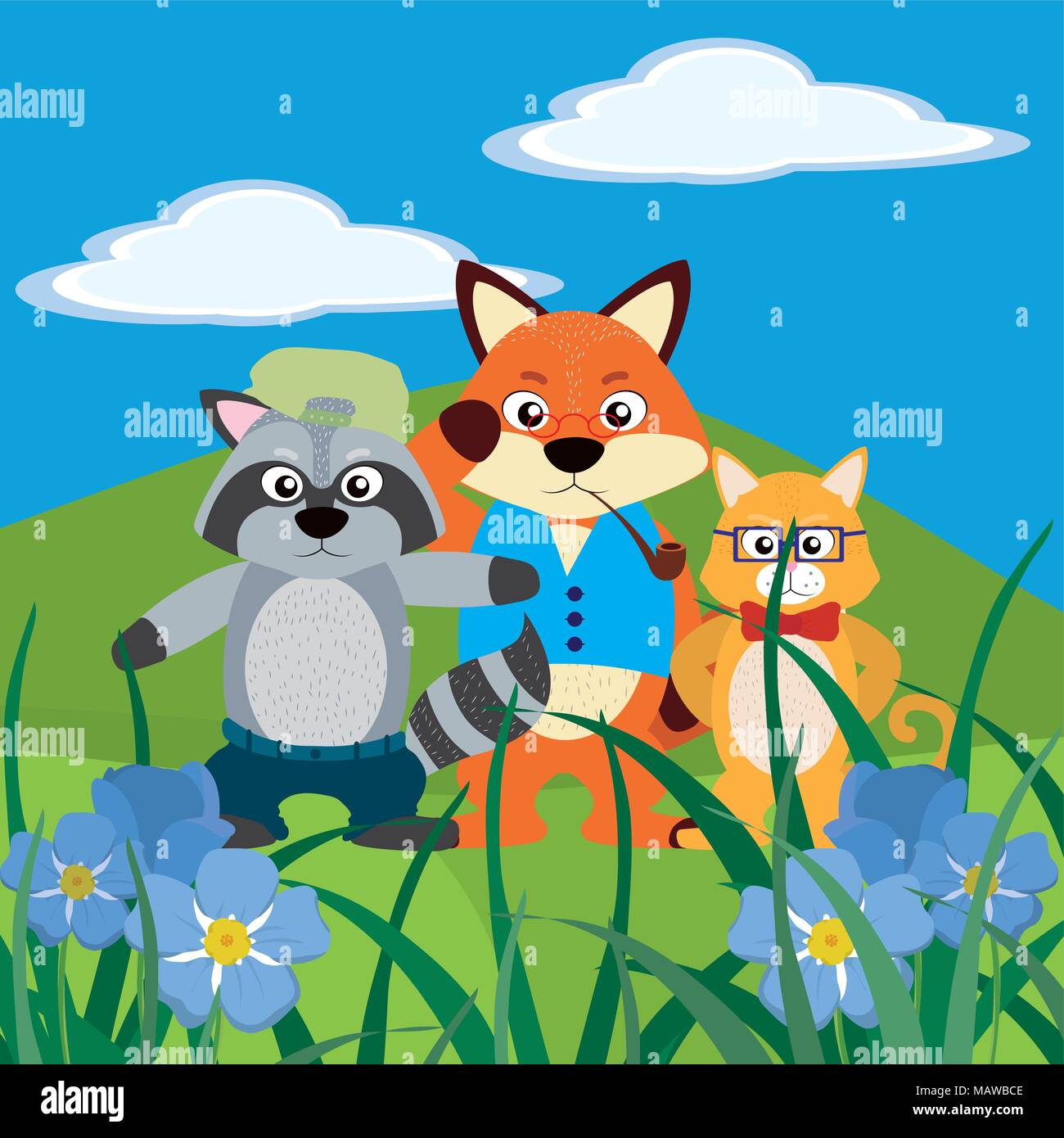 Cute animals on nature cartoons Stock Vector Image & Art - Alamy