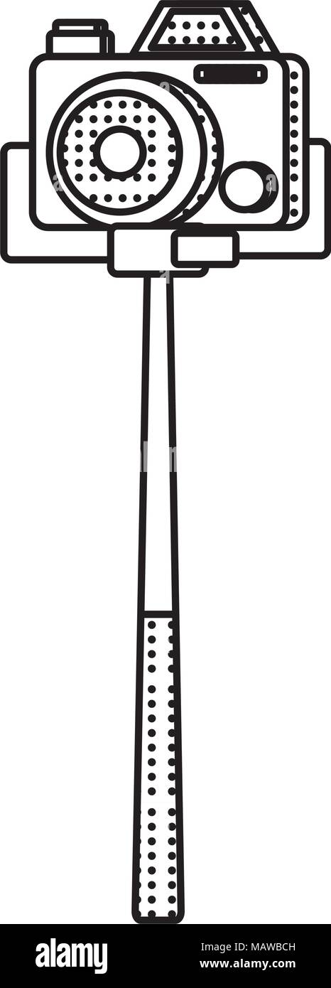 sketch of selfie stick with photographic camera over white background ...