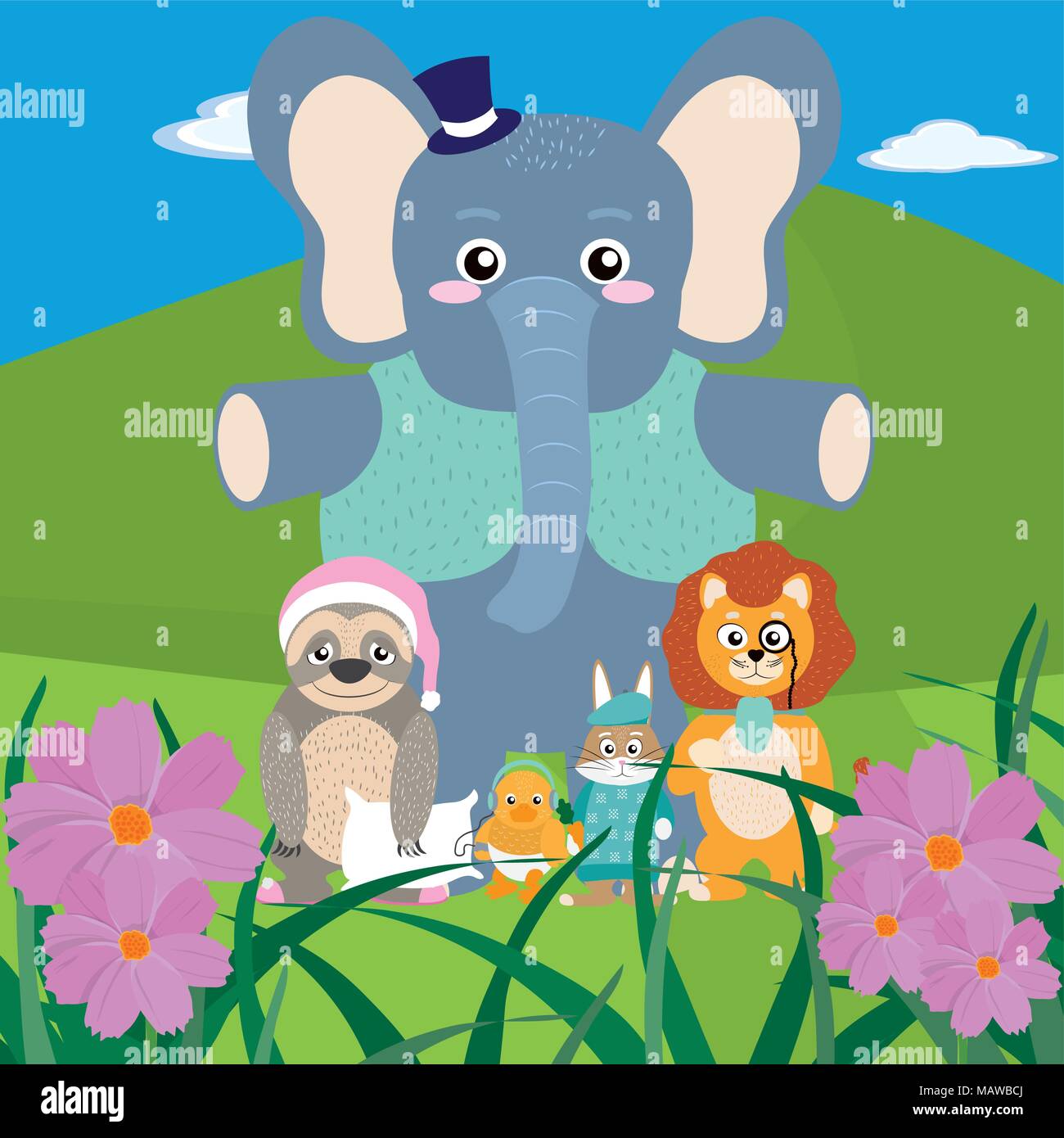 Cute animals on nature cartoons Stock Vector Image & Art - Alamy