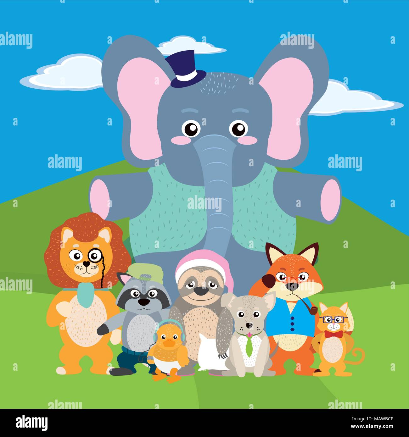 Cute animals on nature cartoons Stock Vector Image & Art - Alamy