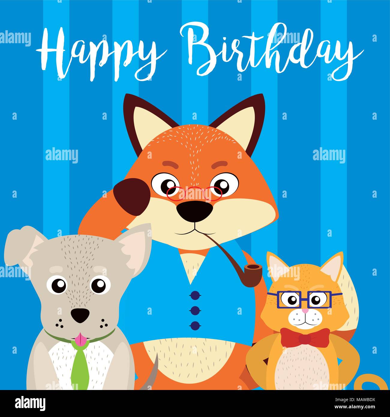 Happy birthday card with cute animals Stock Vector Image & Art - Alamy