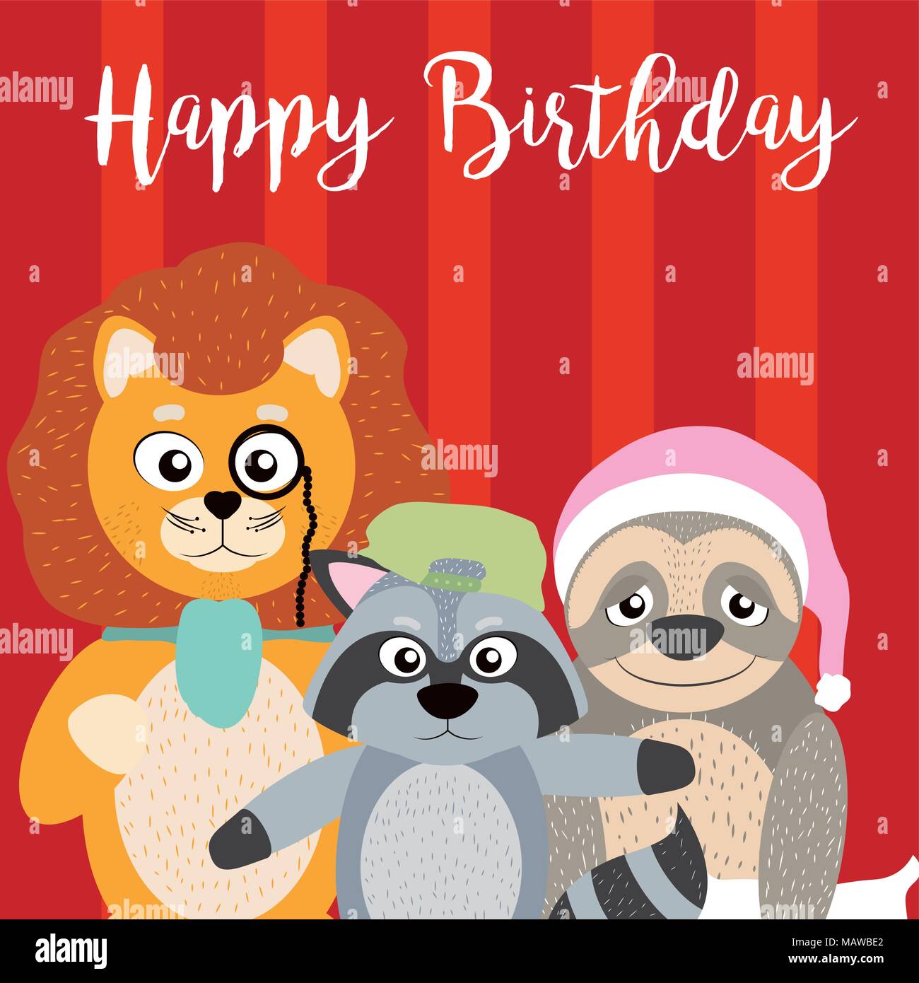 Happy birthday card with cute animals Stock Vector Image & Art - Alamy