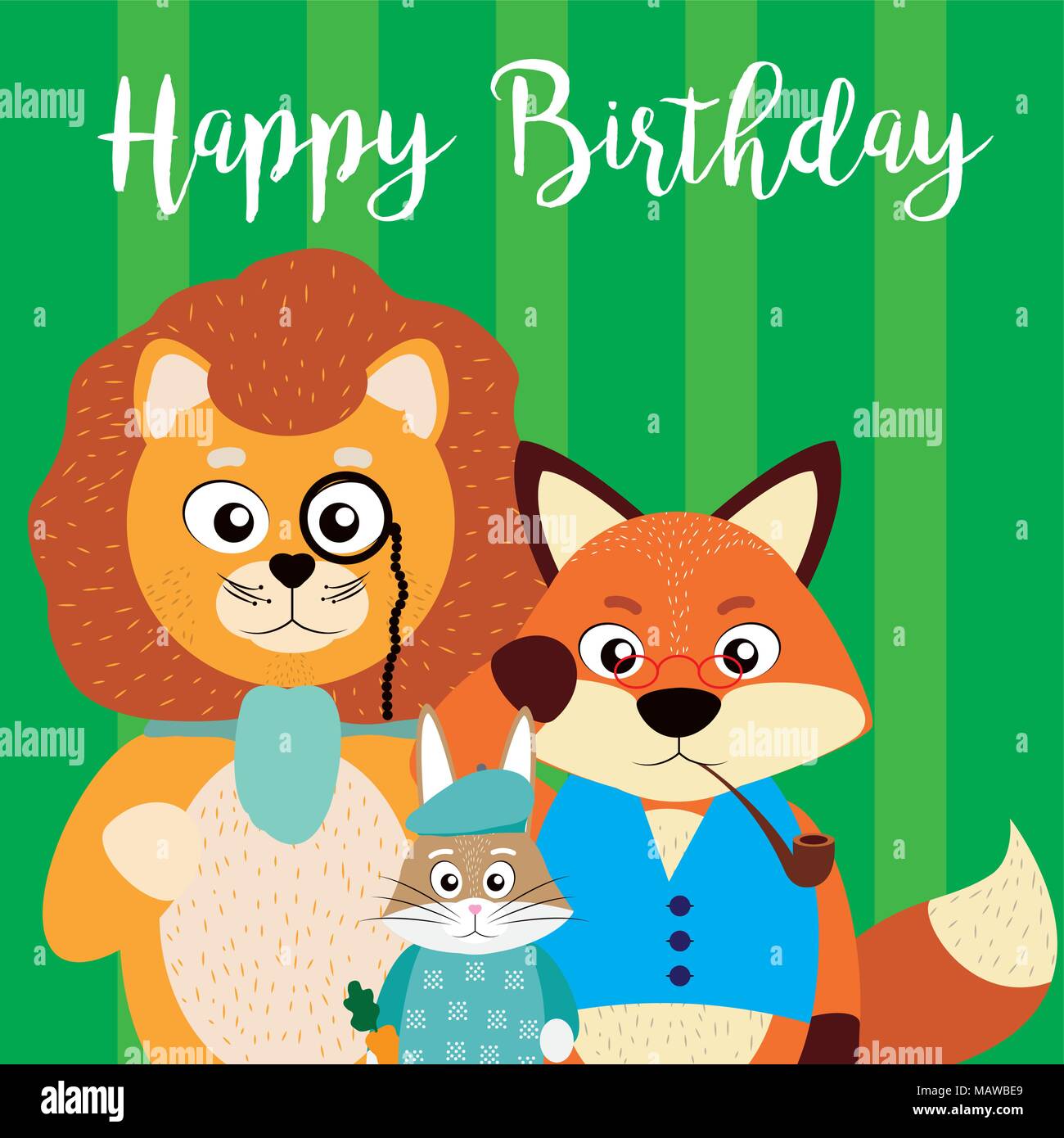 Happy birthday card with cute animals Stock Vector Image & Art - Alamy