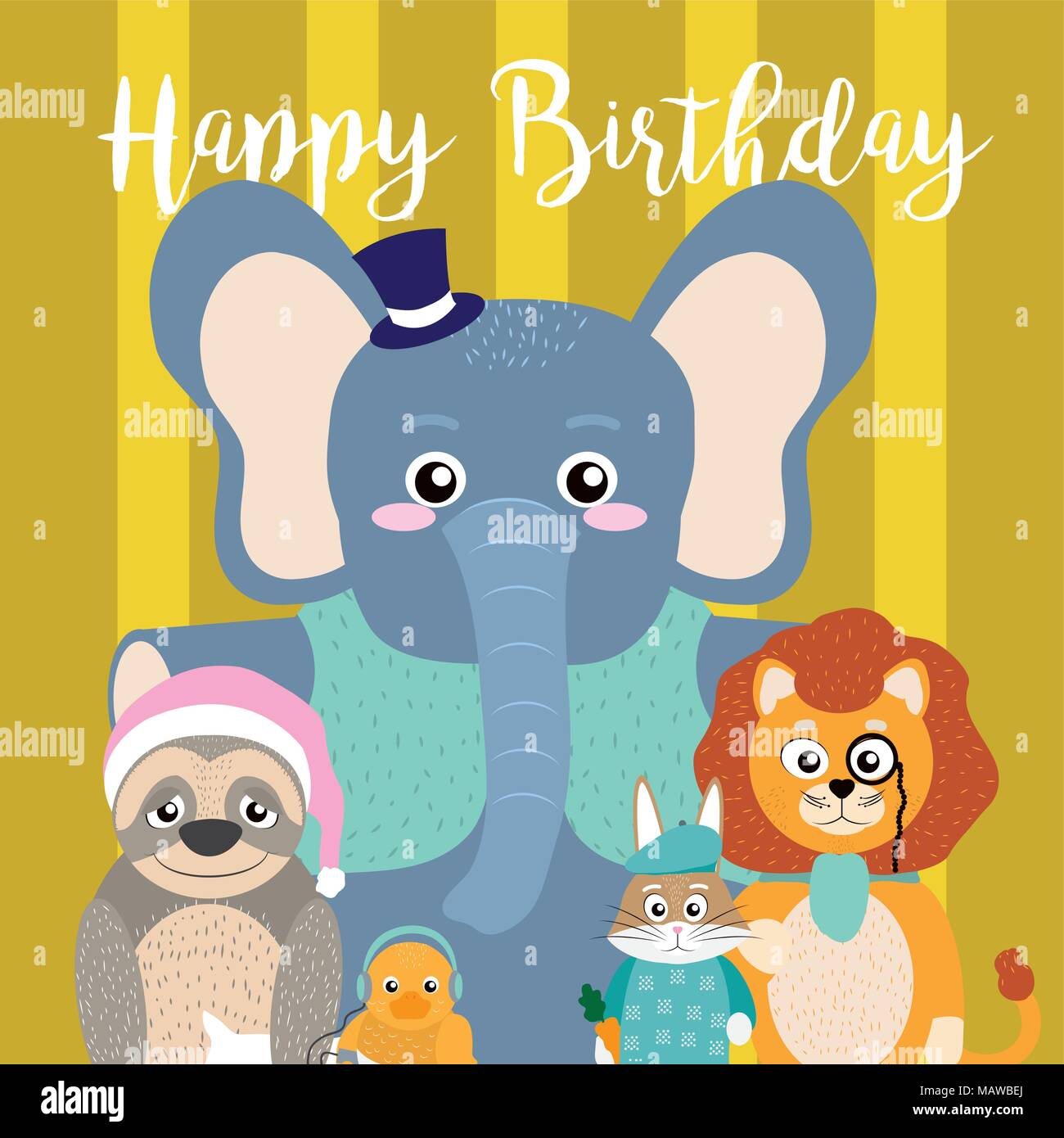 Happy birthday card with cute animals Stock Vector Image & Art - Alamy